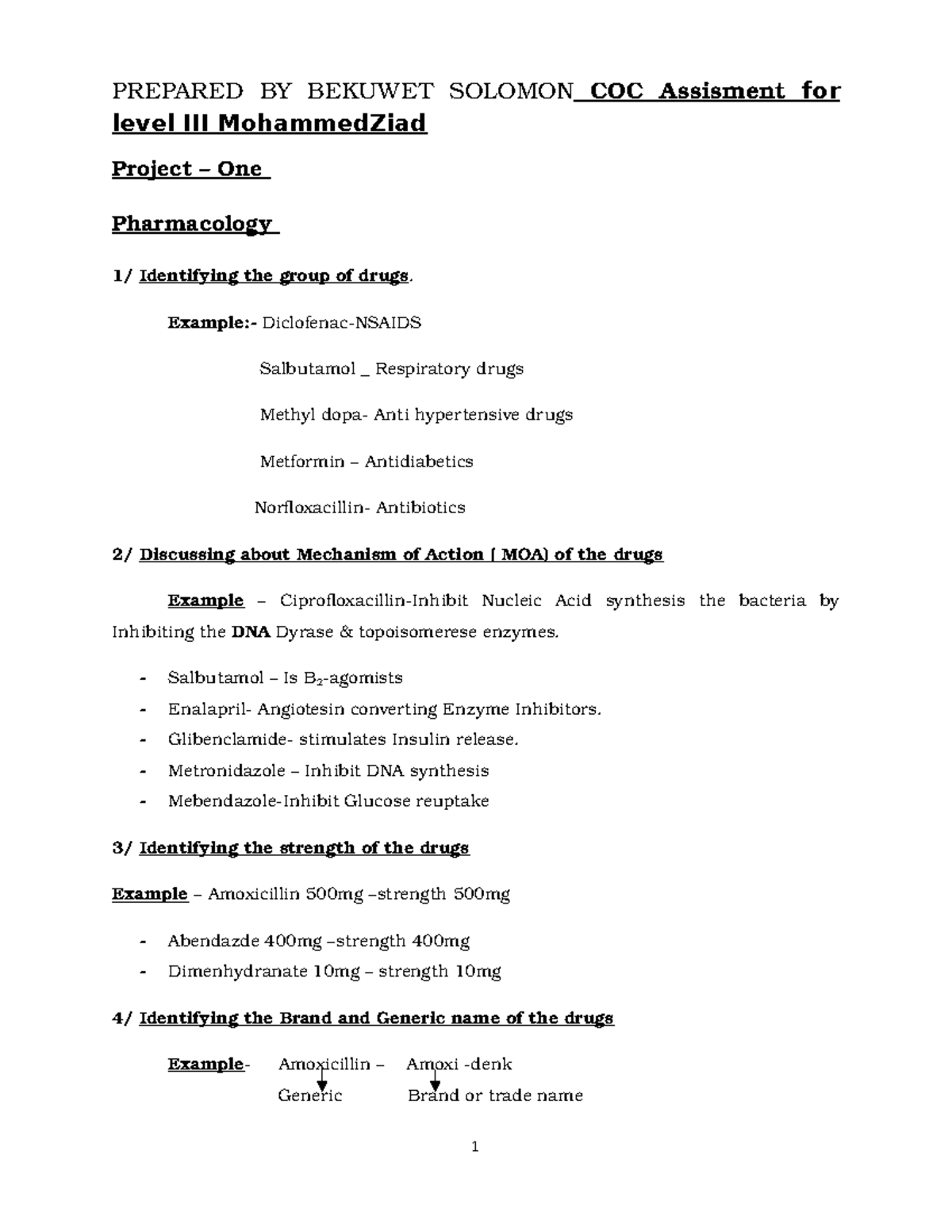 COC Assignmen 6666t-1 - Clinical Pharmacy - PREPARED BY BEKUWET SOLOMON ...