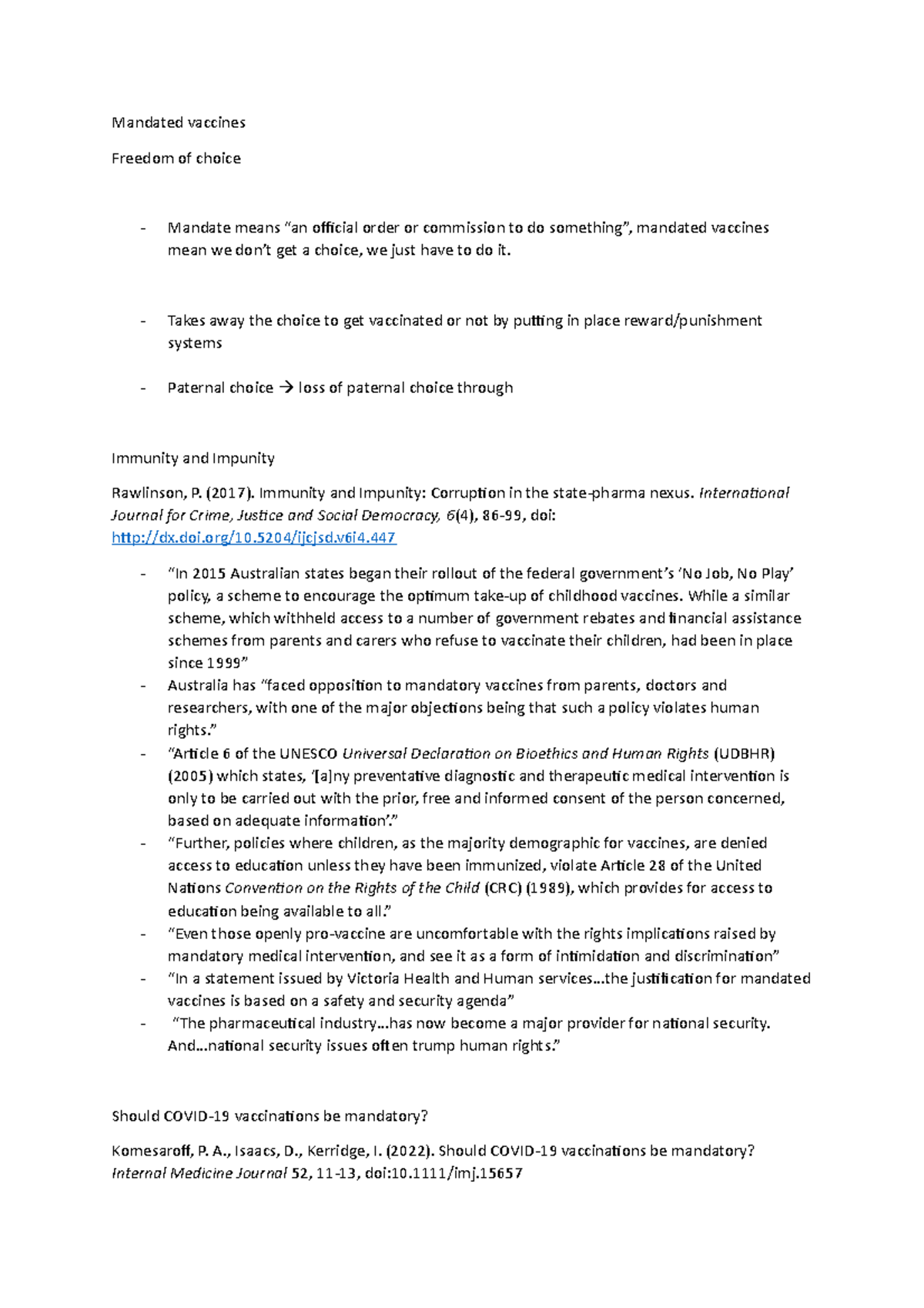 Mandated vaccines, freedom of choice notes - Mandated vaccines Freedom ...