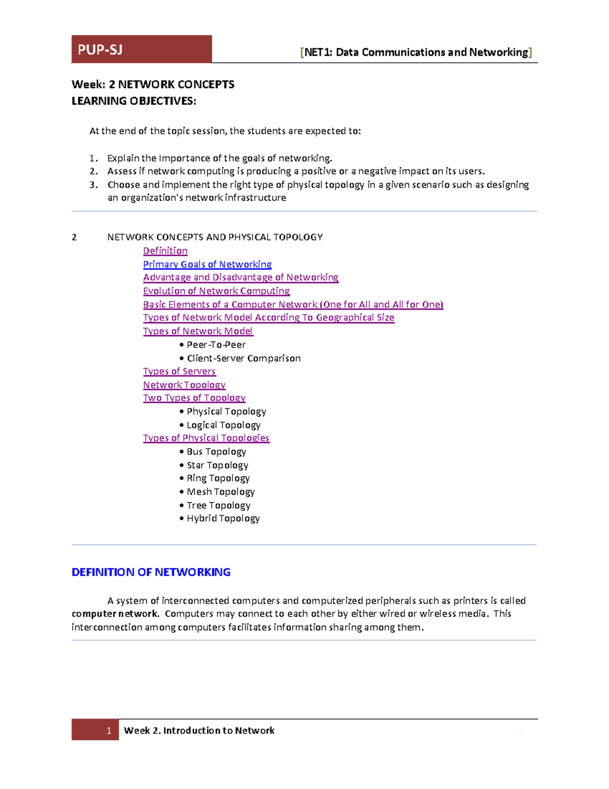 Net 1 Module W02 Network Concepts v20231127 - Week: 2 LEARNING ...