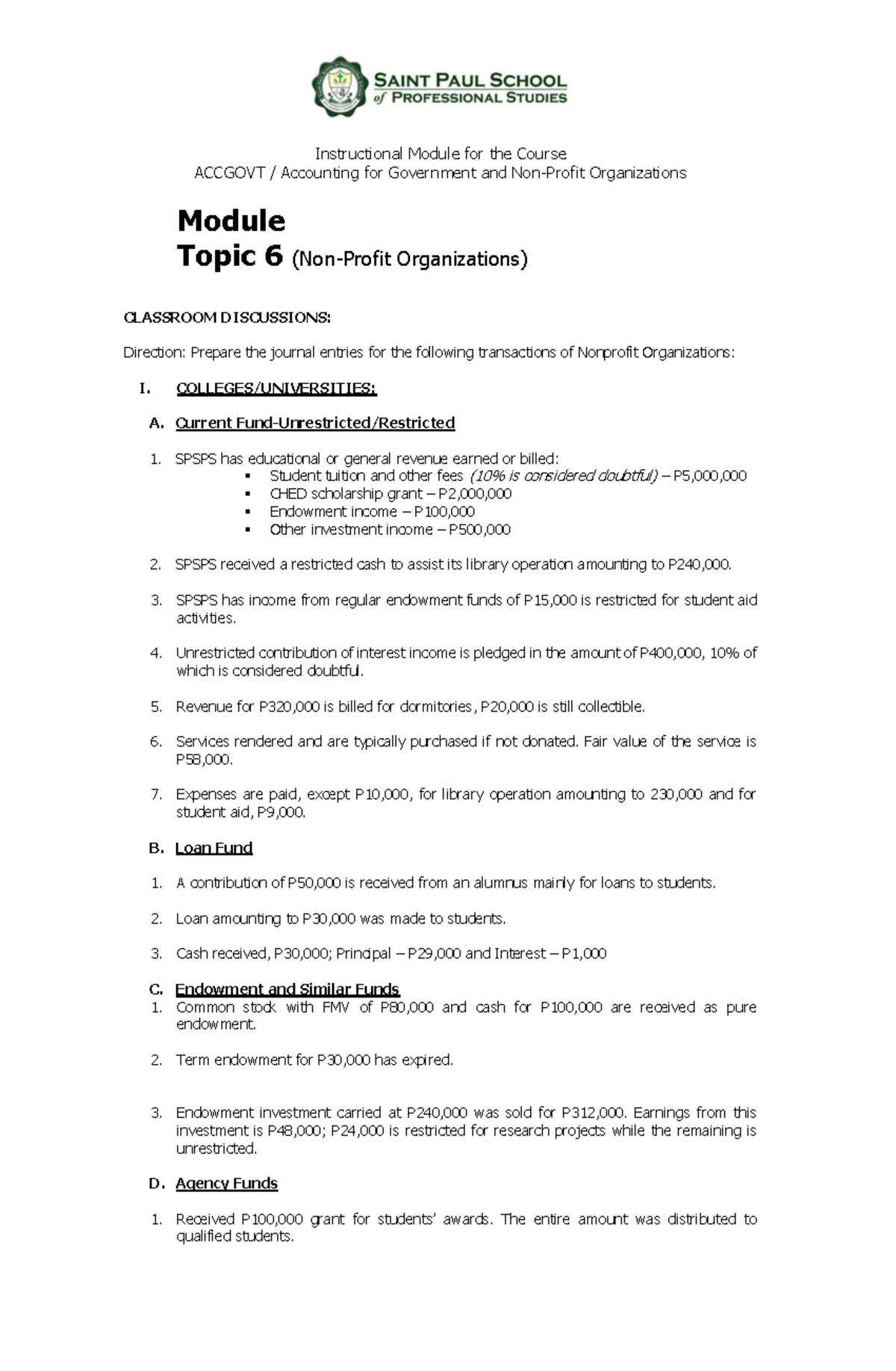 Government Accounting - NPOs and Journal Entries - Instructional Module ...