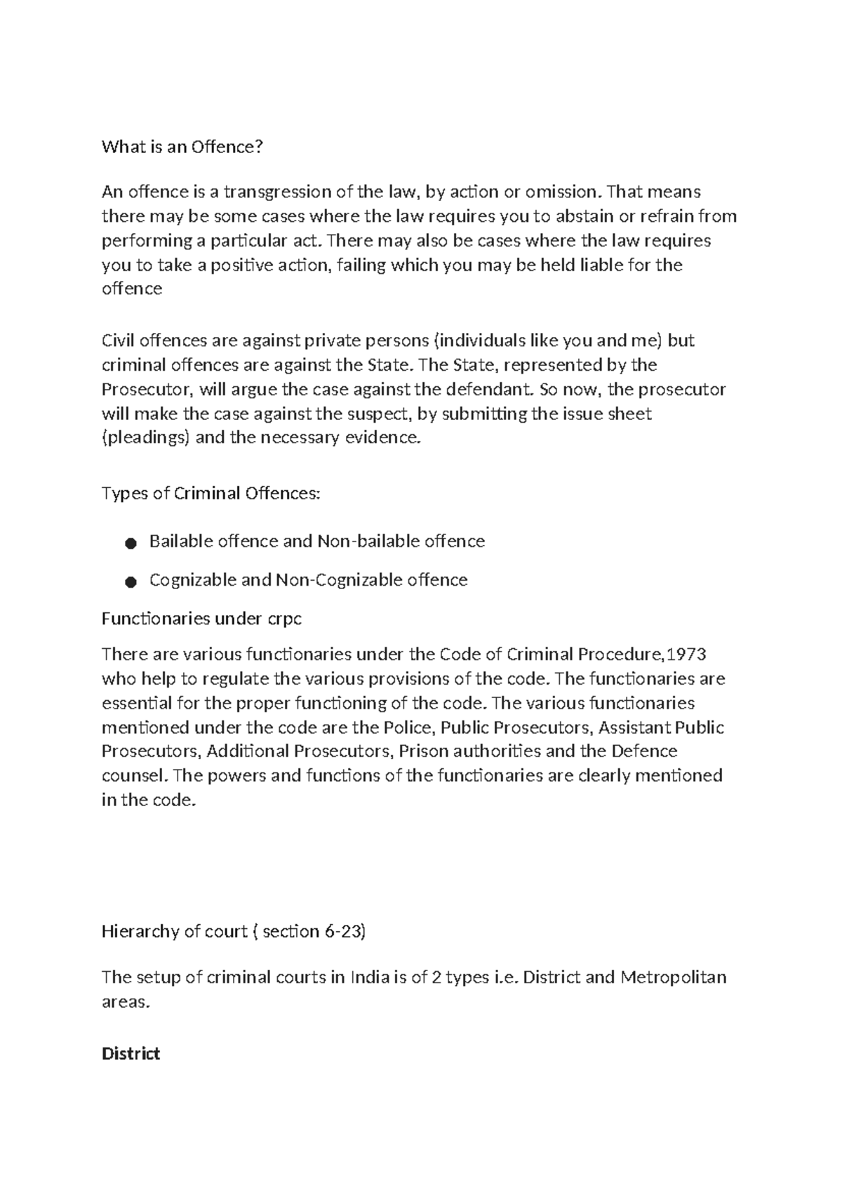 U1(a) Object and Importance of Cr PC - What is an Offence? An offence ...