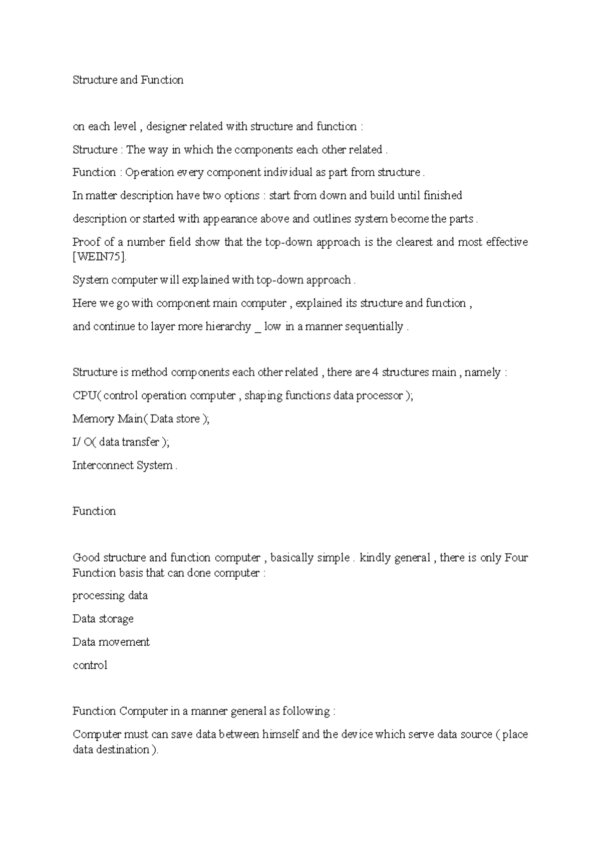 Structure And Function Function Operation Every Component