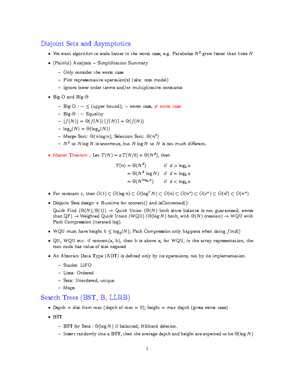 Cheat Sheet 61b 2 Sdf Disjoint Sets And Asymptotics We Want Algorithm To Scale Better In The