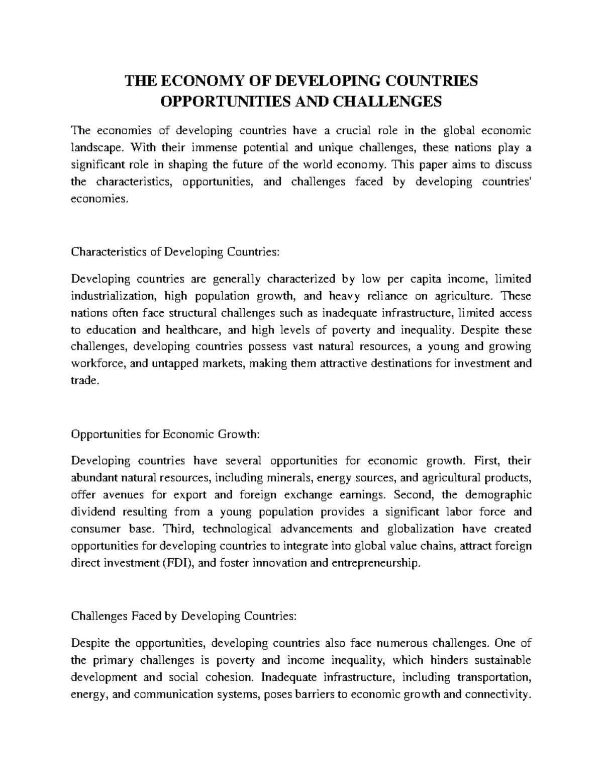 THE Economy OF Developing Countries Opportunities AND Challenges - THE ...