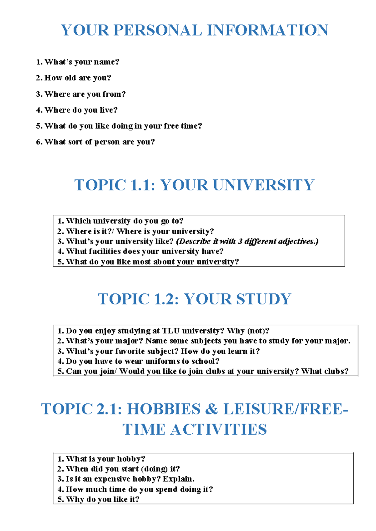 TA1-K63-Speaking Cards - YOUR PERSONAL INFORMATION 1. What’s your name ...