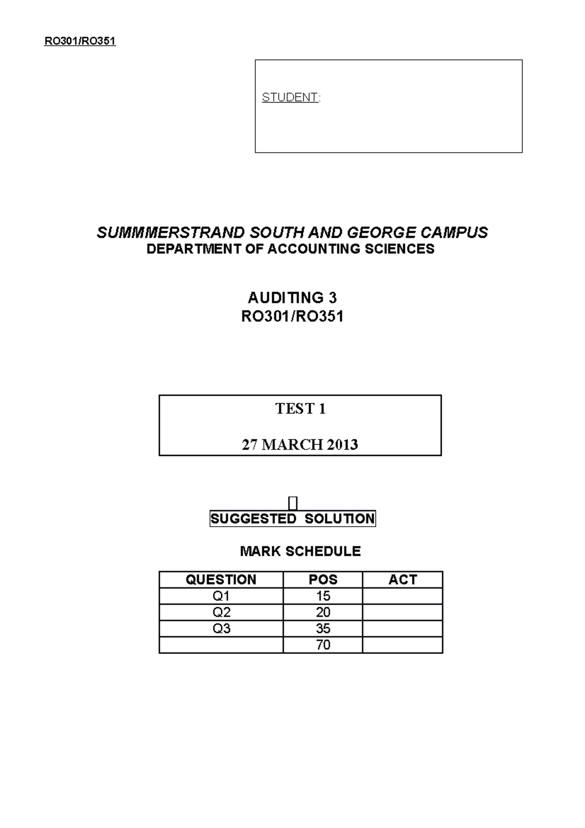 2013 RO301 TEST 1 Solution doc - SUMMMERSTRAND SOUTH AND GEORGE CAMPUS ...