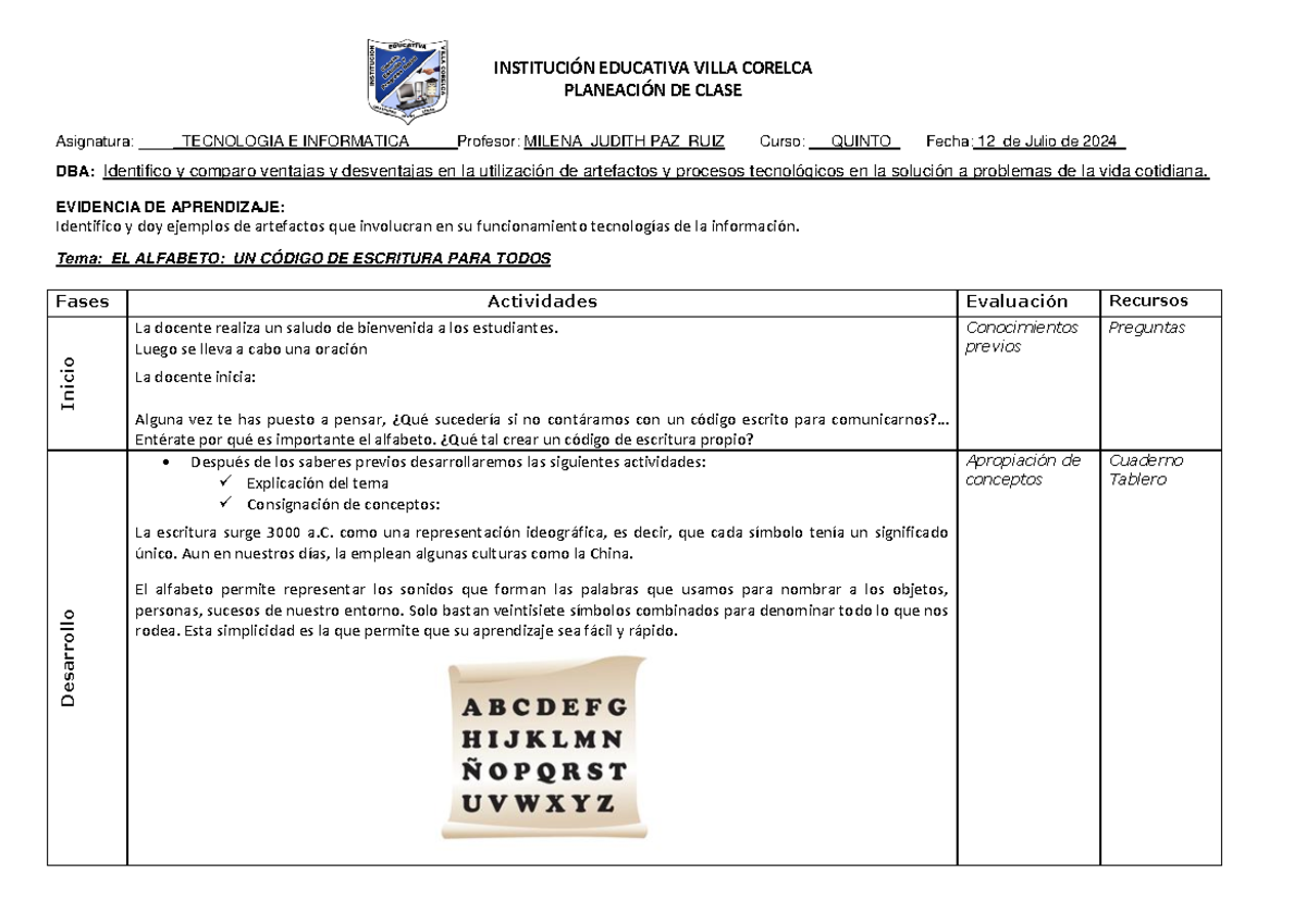 Planeaciones DE Clases Tecnologia Segundo Periodo Grado 5 - INSTITUCIÓN ...