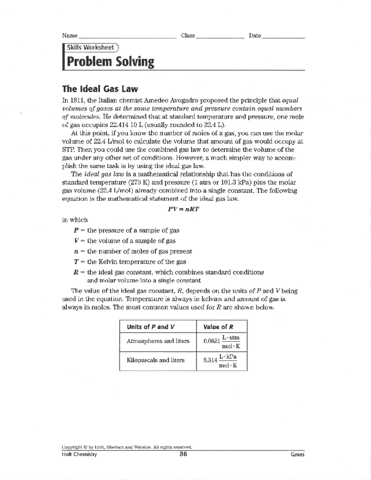 Problem solving 2 ideal gas law - Physical Education - Studocu
