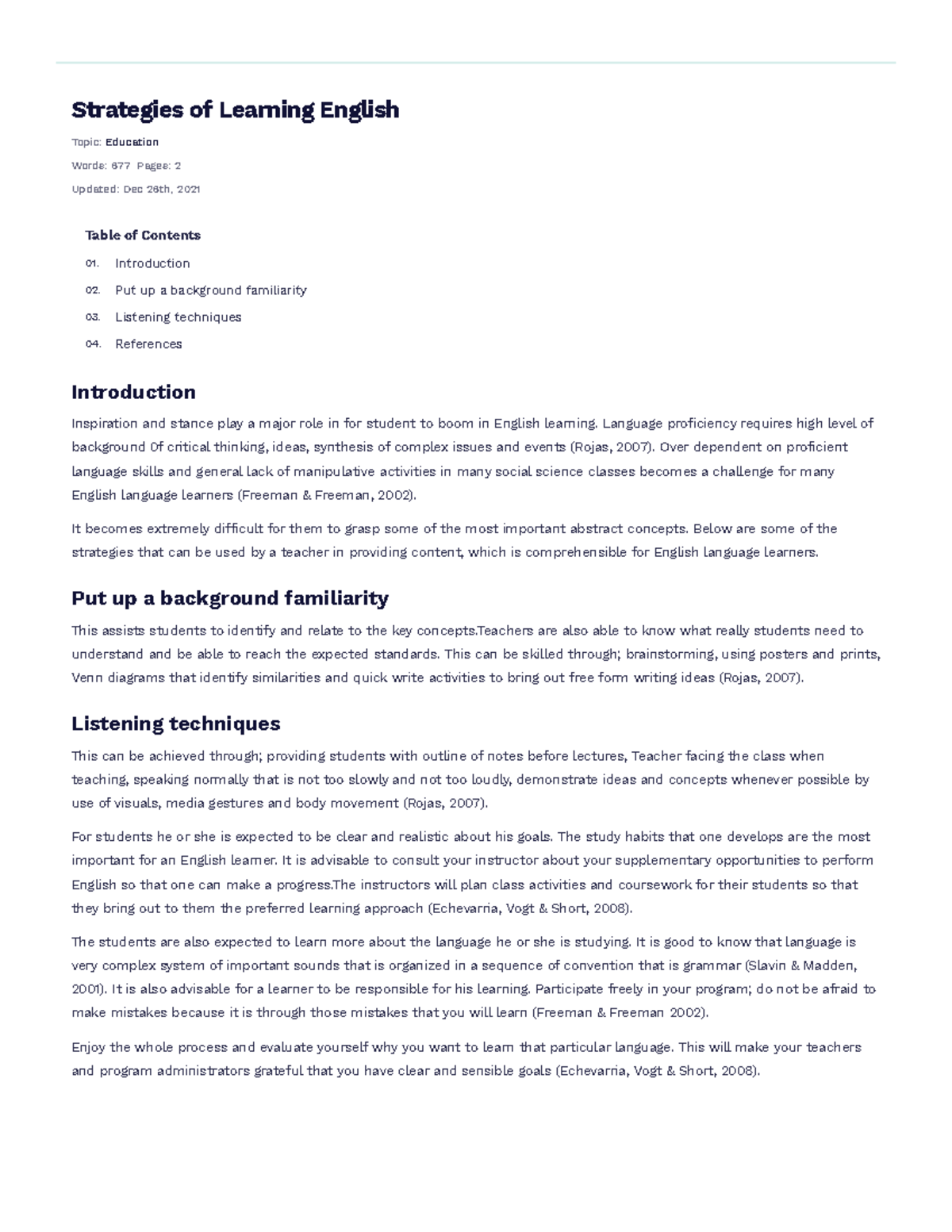 Strategies of Learning English Free Essay Example - Strategies of ...