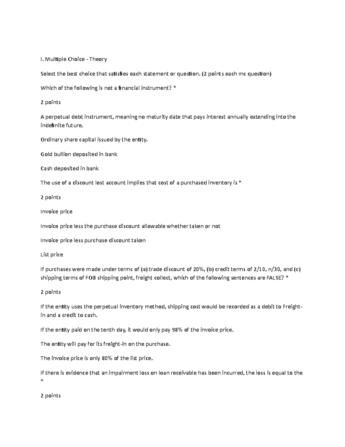 AE121 Prelim Exam - Practical Exam - I. Multiple Choice - Theory Select ...