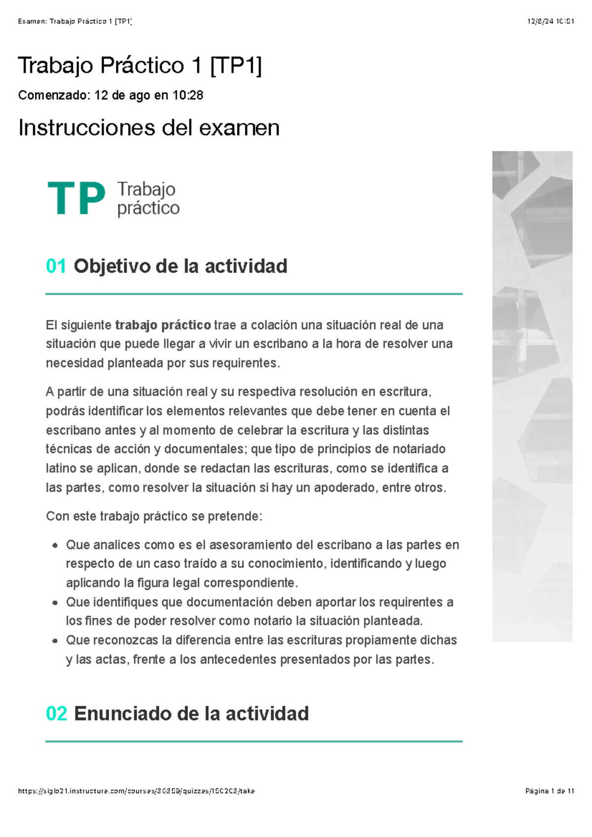 Examen: Trabajo Práctico 1 [TP1] - Trabajo Práctico 1 [TP1] Comenzado: 12 de ago en 10: - Studocu