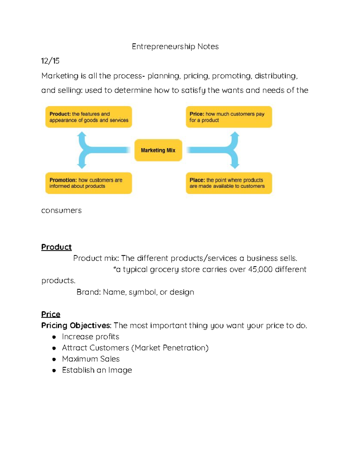 Untitled document-2-3 - Entrepreneurship Notes 12/15 Marketing is all ...