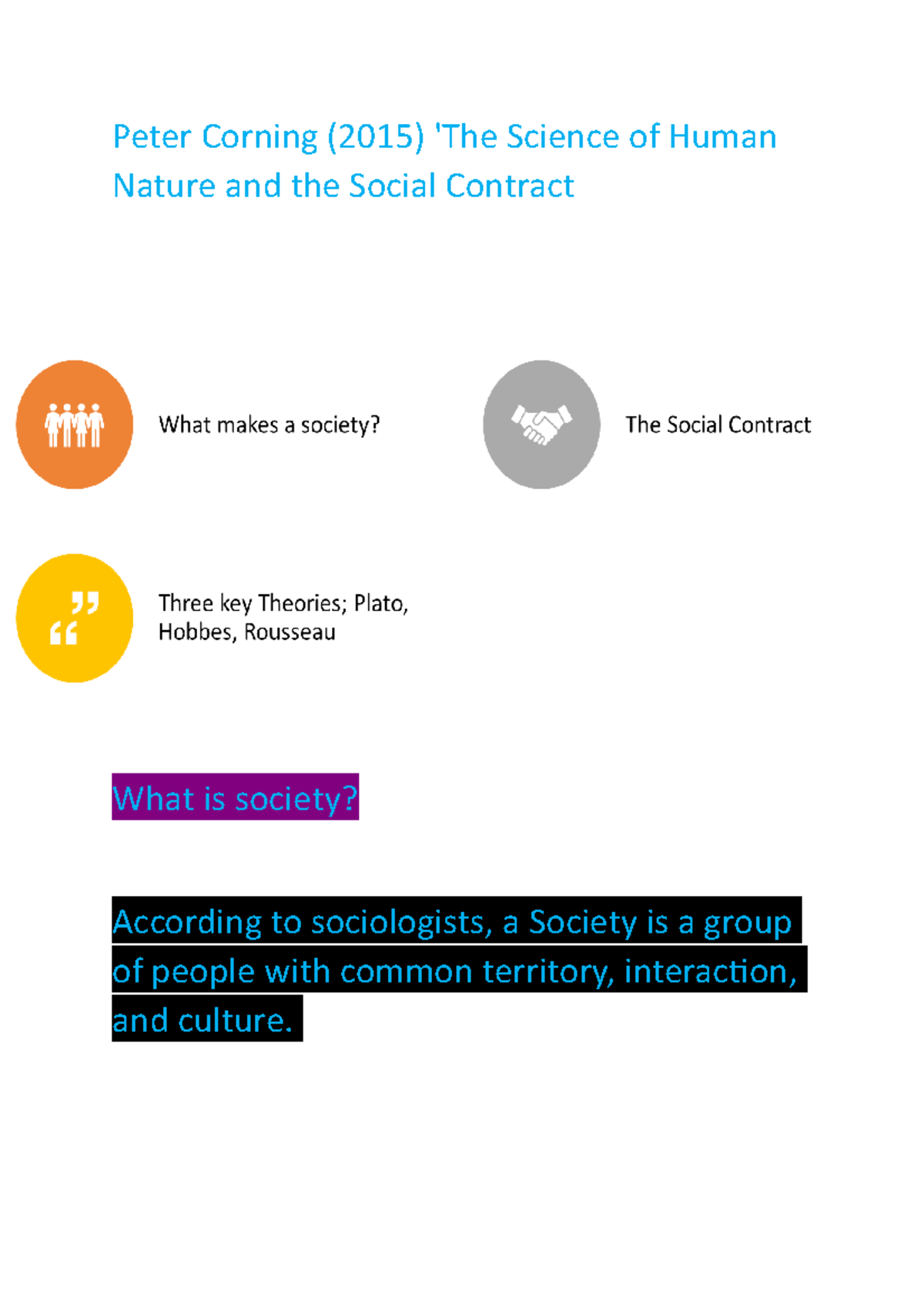 The social construct - Lecture notes Week 3 - Peter Corning (2015) 'The ...