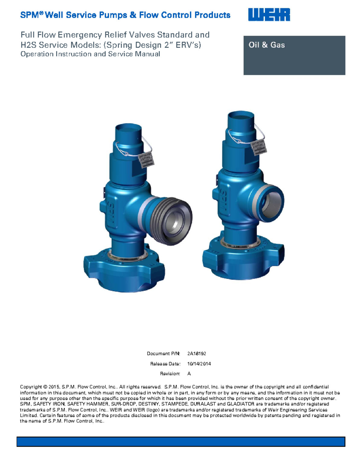 2A18192 2 Inch ERV Spring Valve - Document P/N: 2A Release Date: 10/14 ...