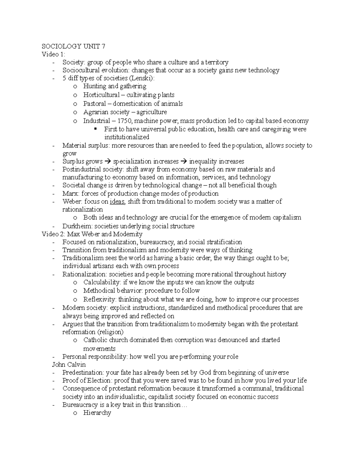 Sociology notes - SOCIOLOGY UNIT 7 Video 1: - Society: group of people ...