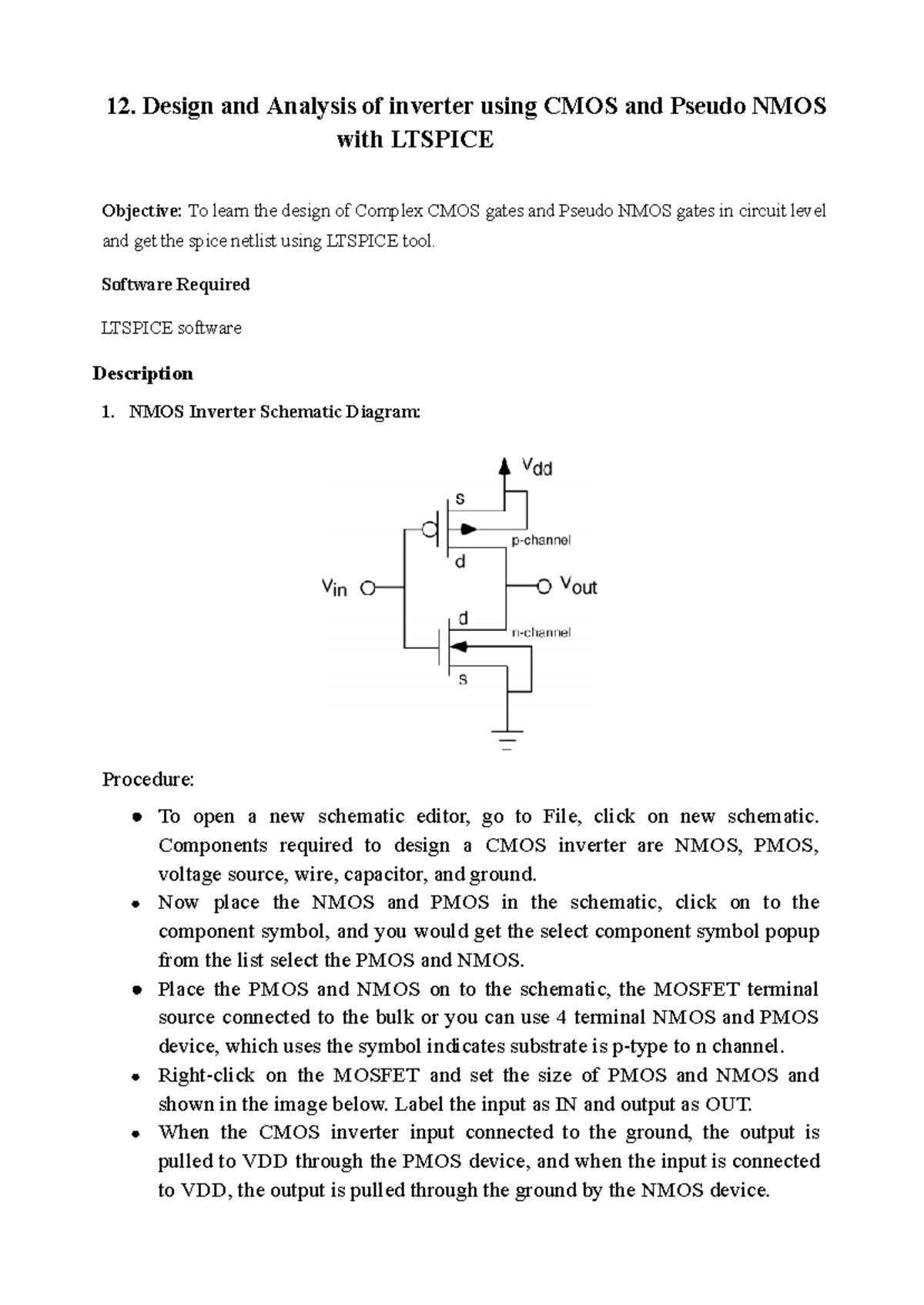 Experiment -12- CMOS Inverter using Ltspice-Faculty copy - 12. Design ...
