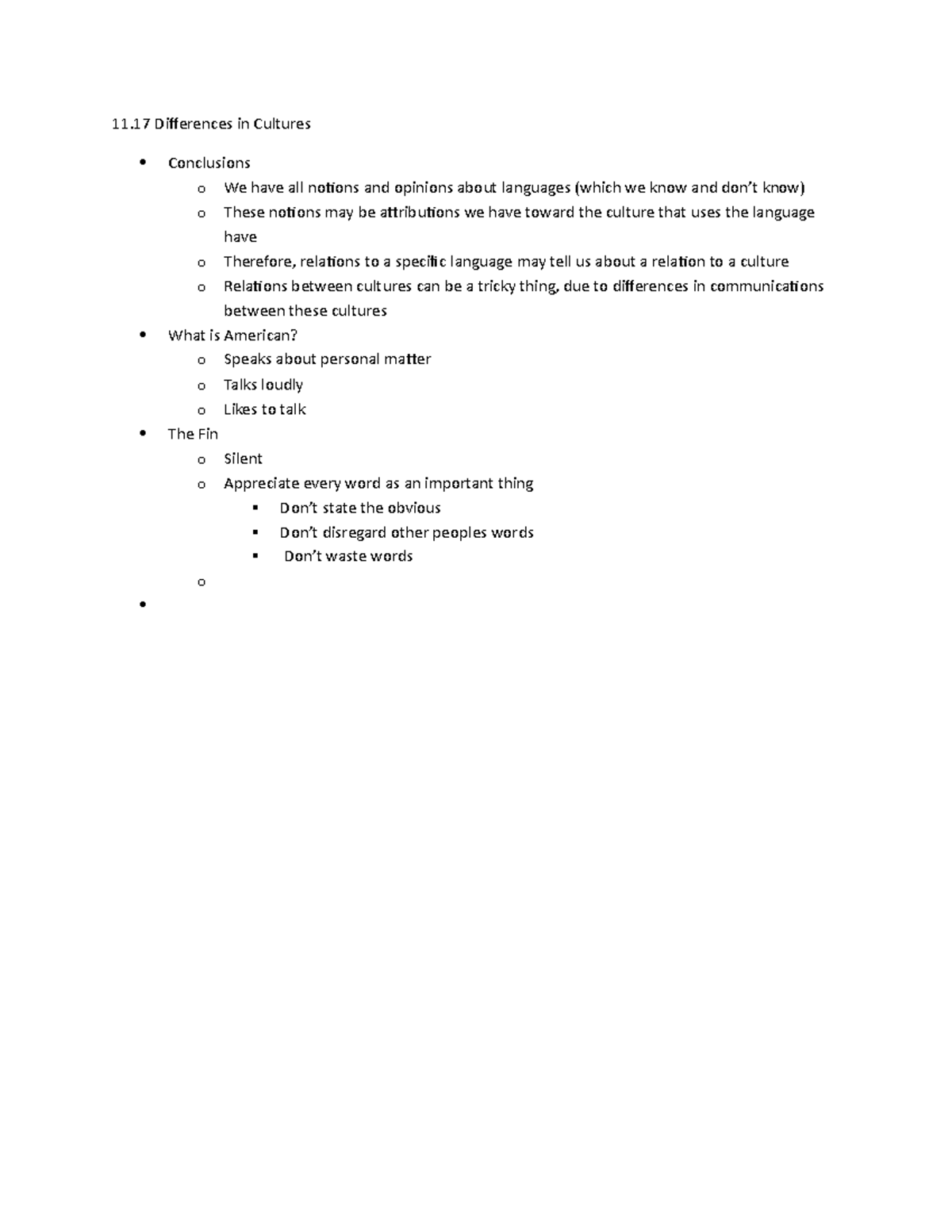 11.7 Differences in Cultures - 11 Differences in Cultures Conclusions o ...