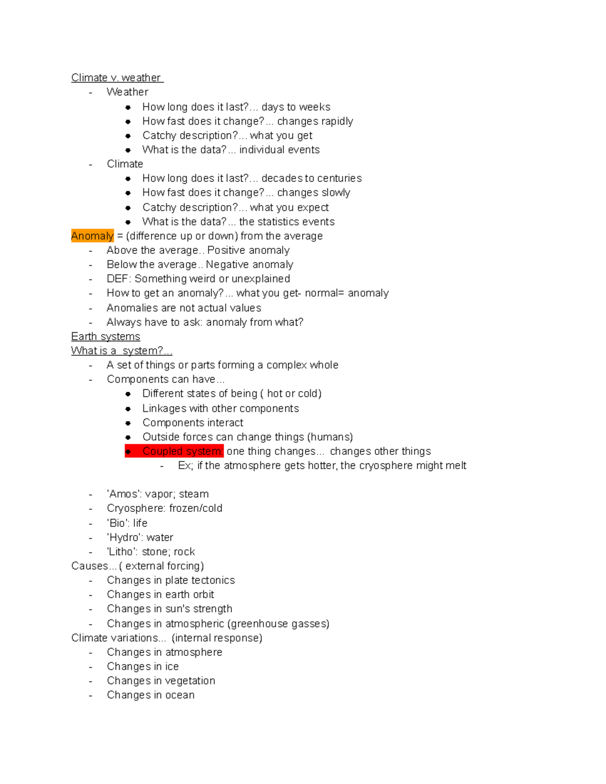 Global climate change notes - Climate v. weather - Weather How long ...