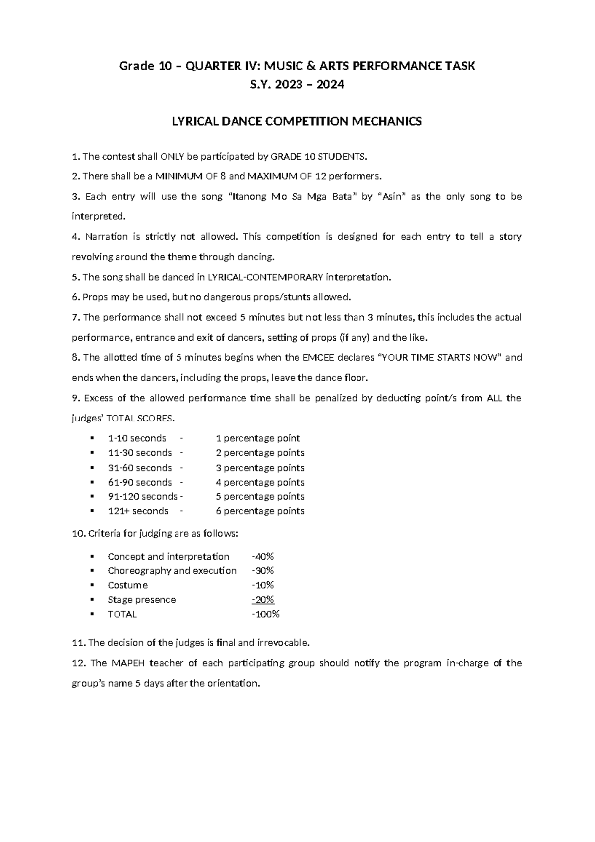 Lyrical Dance Mechanics - Grade 10 – QUARTER IV: MUSIC & ARTS ...