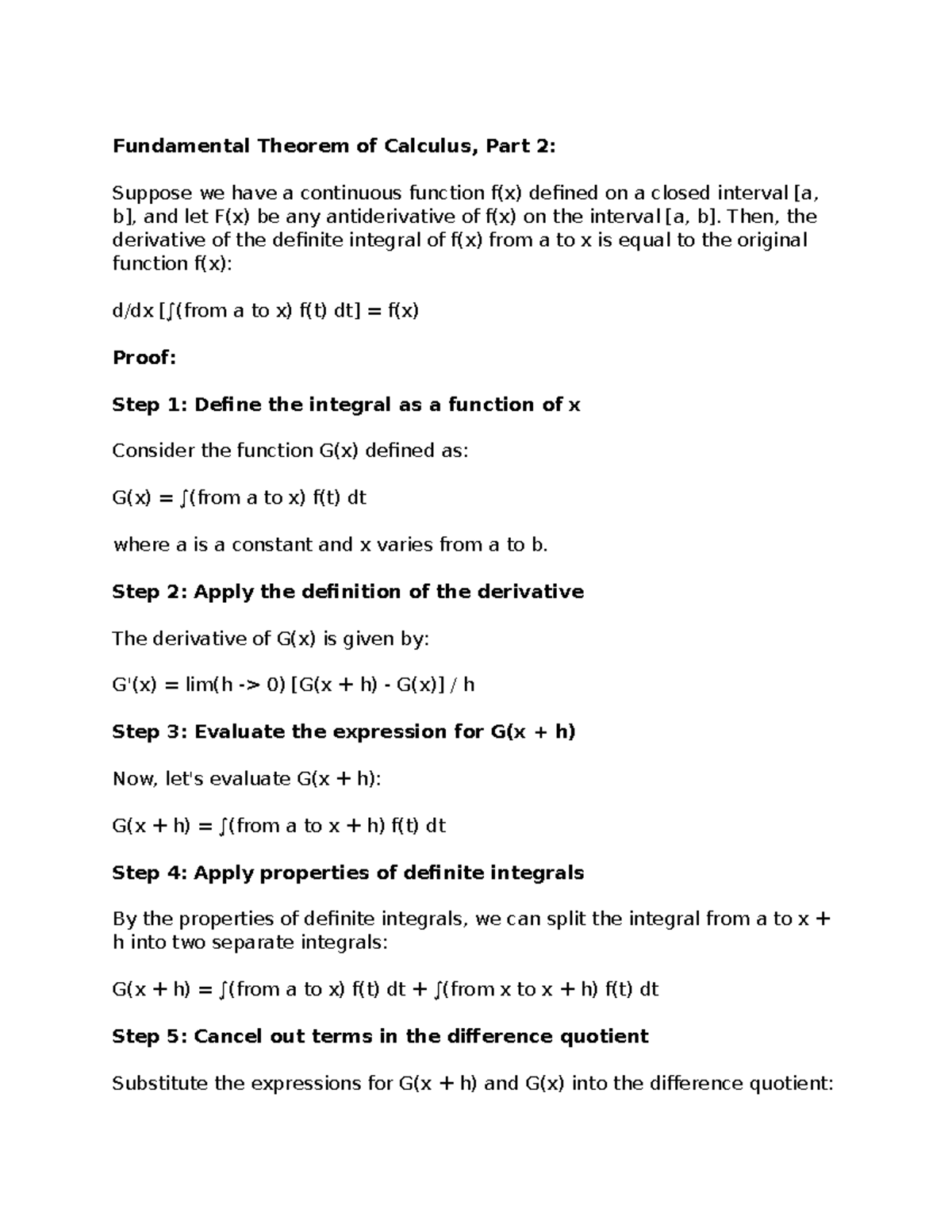 Proof of the fundamental theorem of calculus part 1 - Fundamental ...