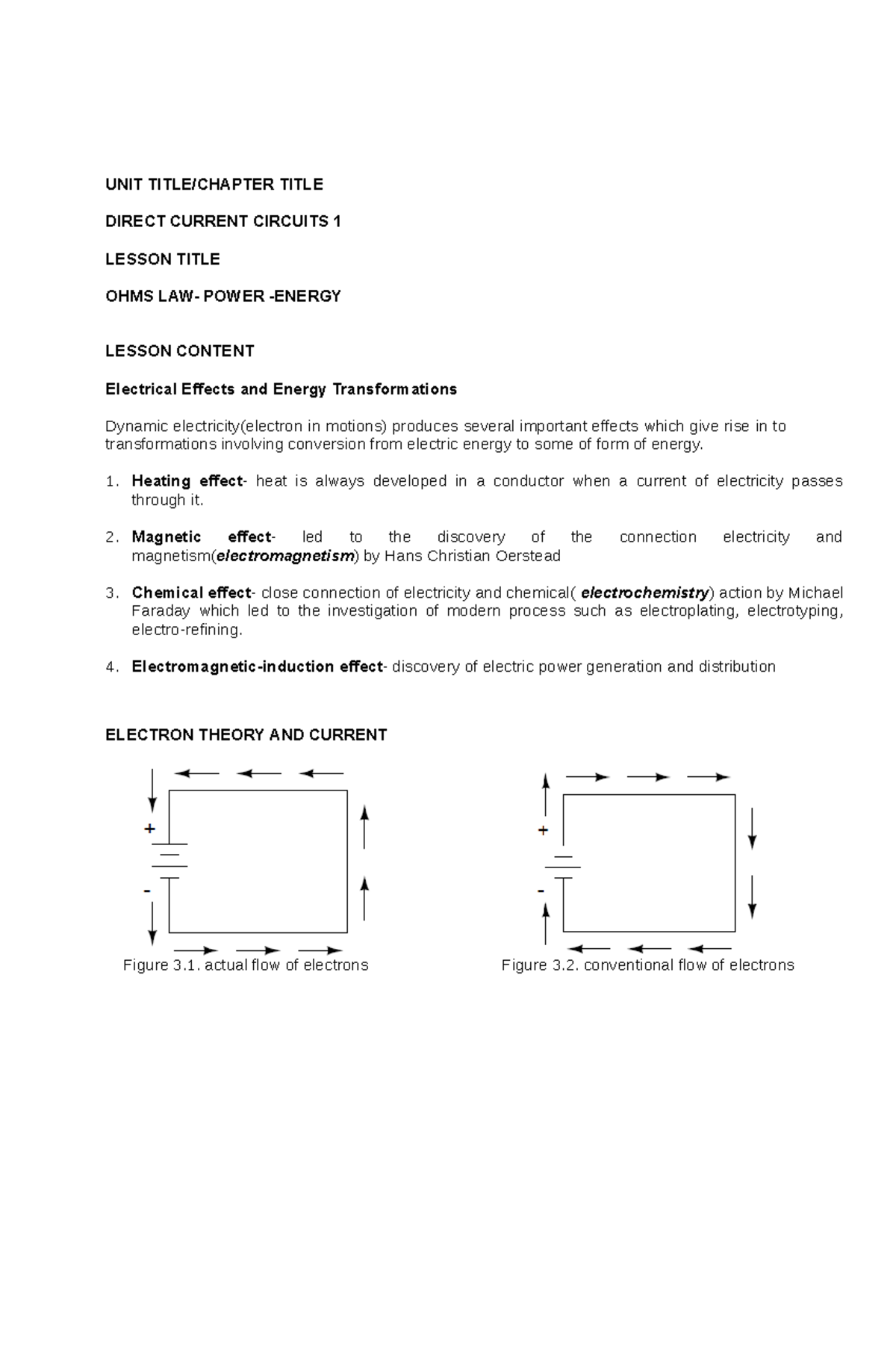 electric circuits module 3 - UNIT TITLE/CHAPTER TITLE DIRECT CURRENT ...