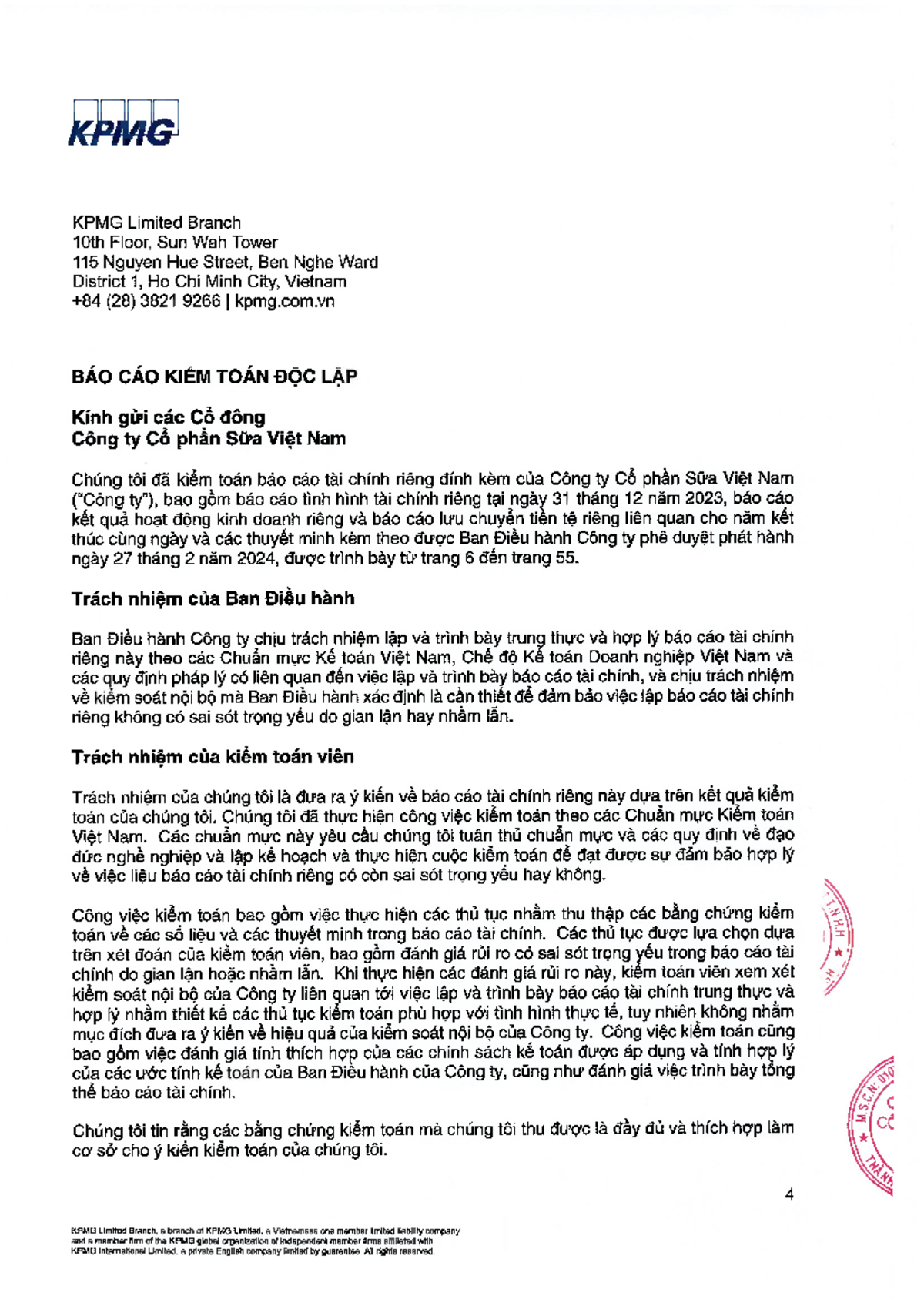 BCTC Vinamik (KPMG) - BCTC đã được kiểm toán - Nhận xét của KTV - Kiểm toán BCTC - Studocu