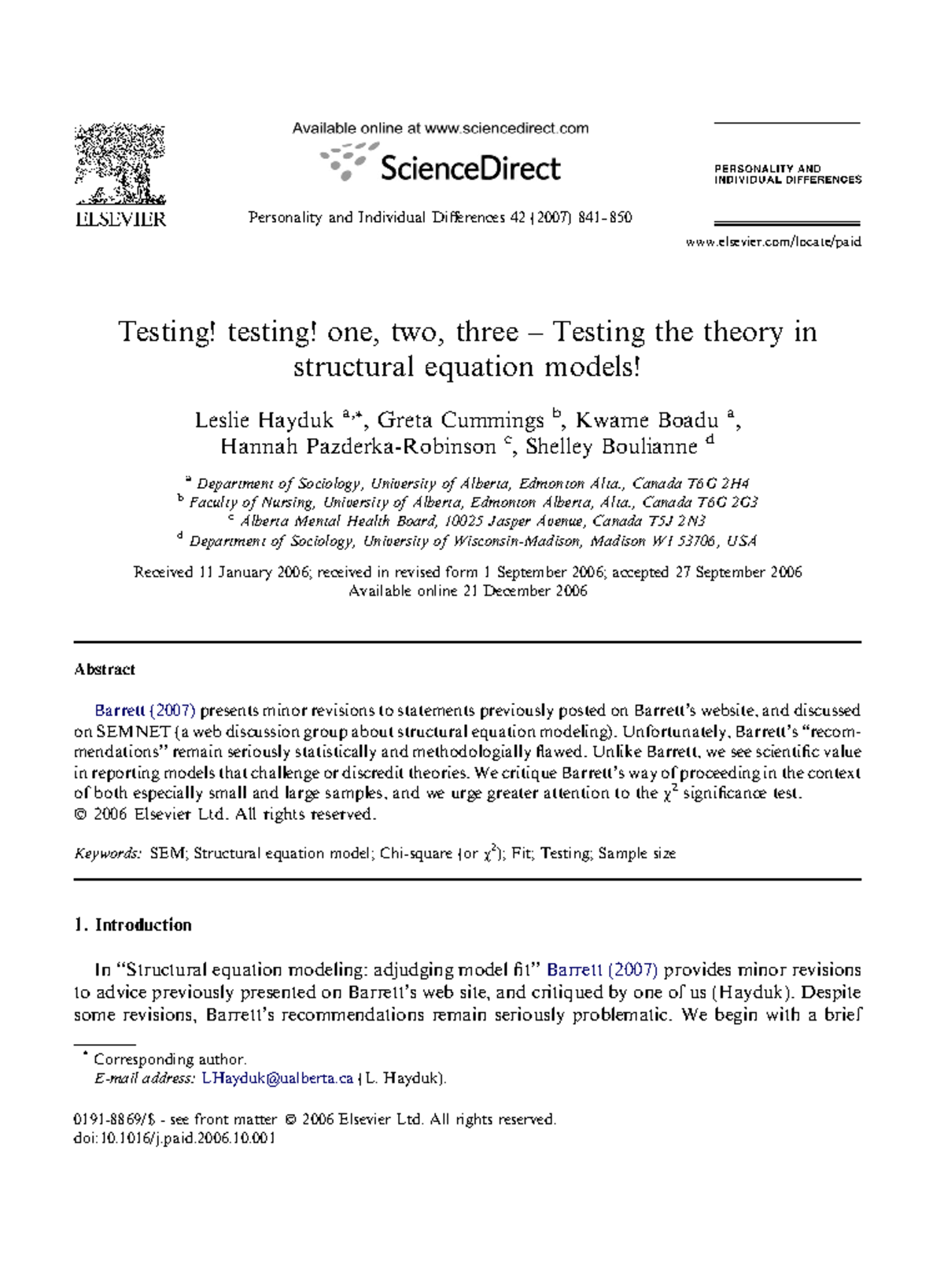 Hayduk 2006 - sdfdfd - Testing! testing! one, two, three – Testing the ...