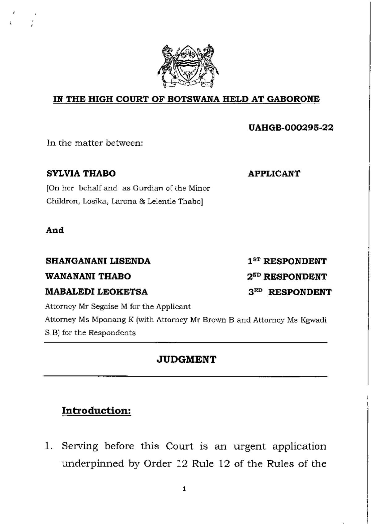 Sylvia Thabo v Shanganani Lisenda and Others - Introduction to Law - Studocu