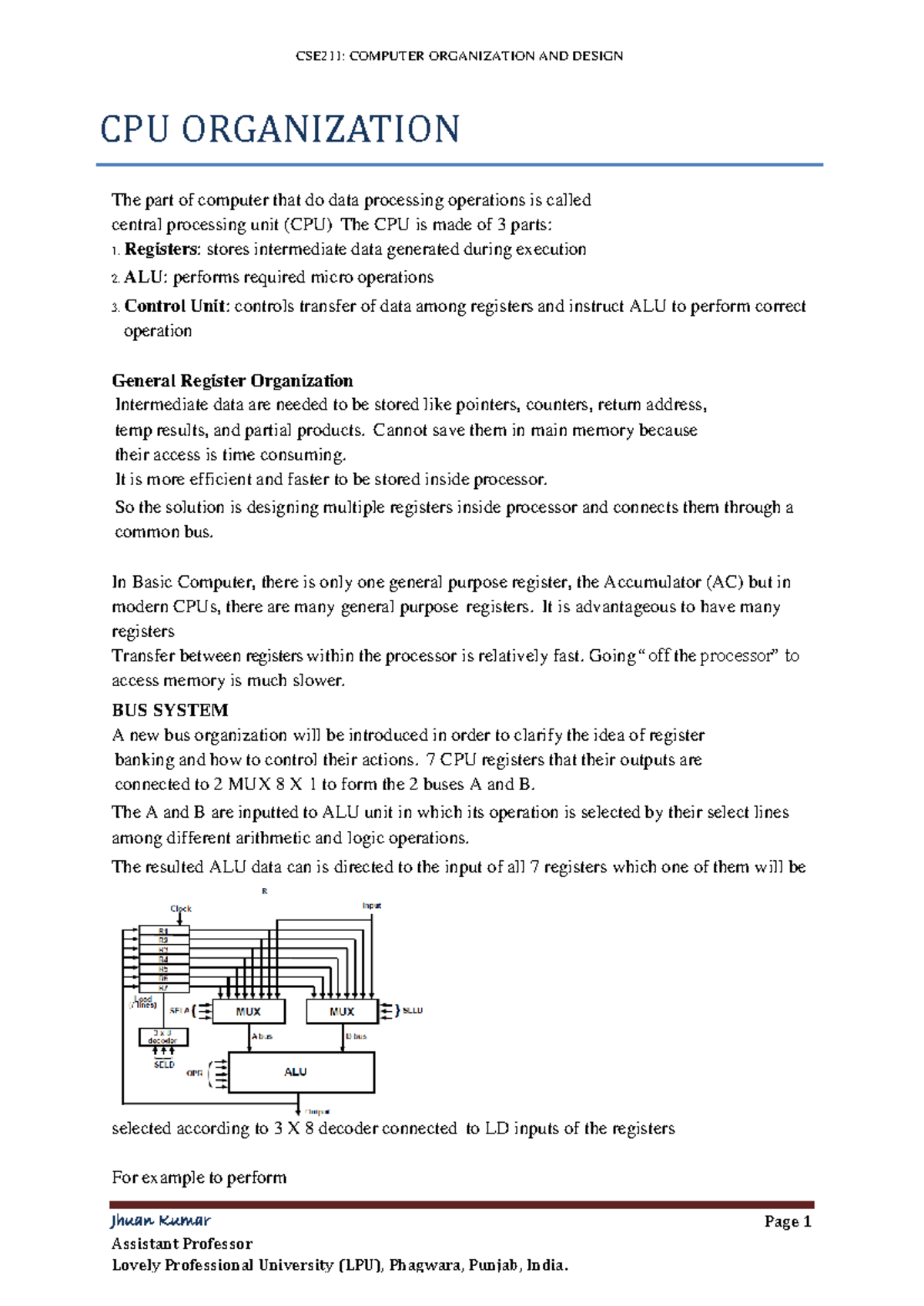 3. CPU Organization - handwritten notes - Jhuan Kumar Assistant ...