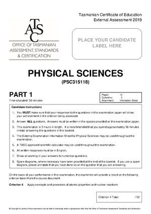 PSC315118 Physical Sciences Information Sheet - TASC - PSC PSC315118 ...