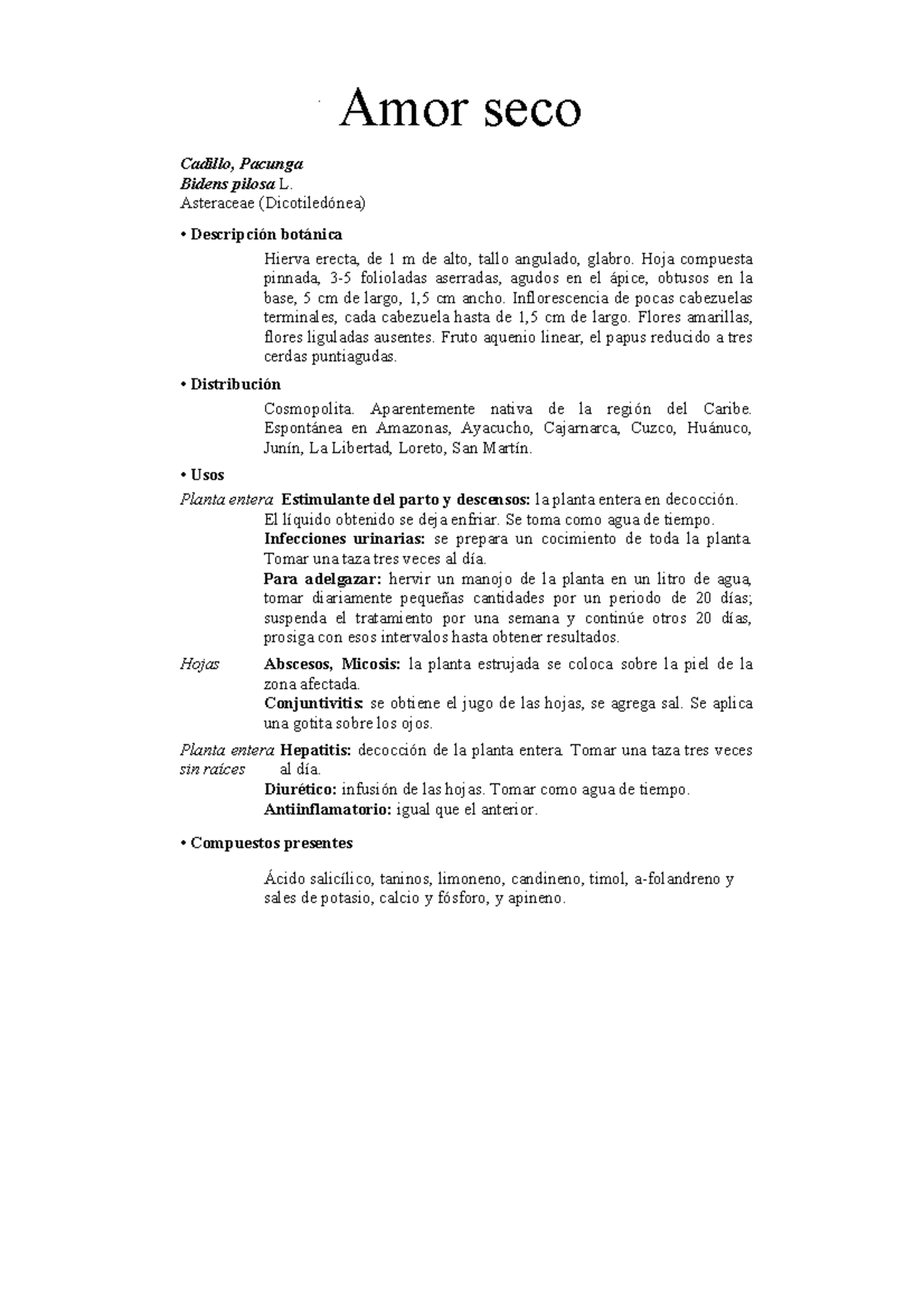 Amor seco - Amor seco - Amor seco Cadillo, Pacunga Bidens pilosa L ...