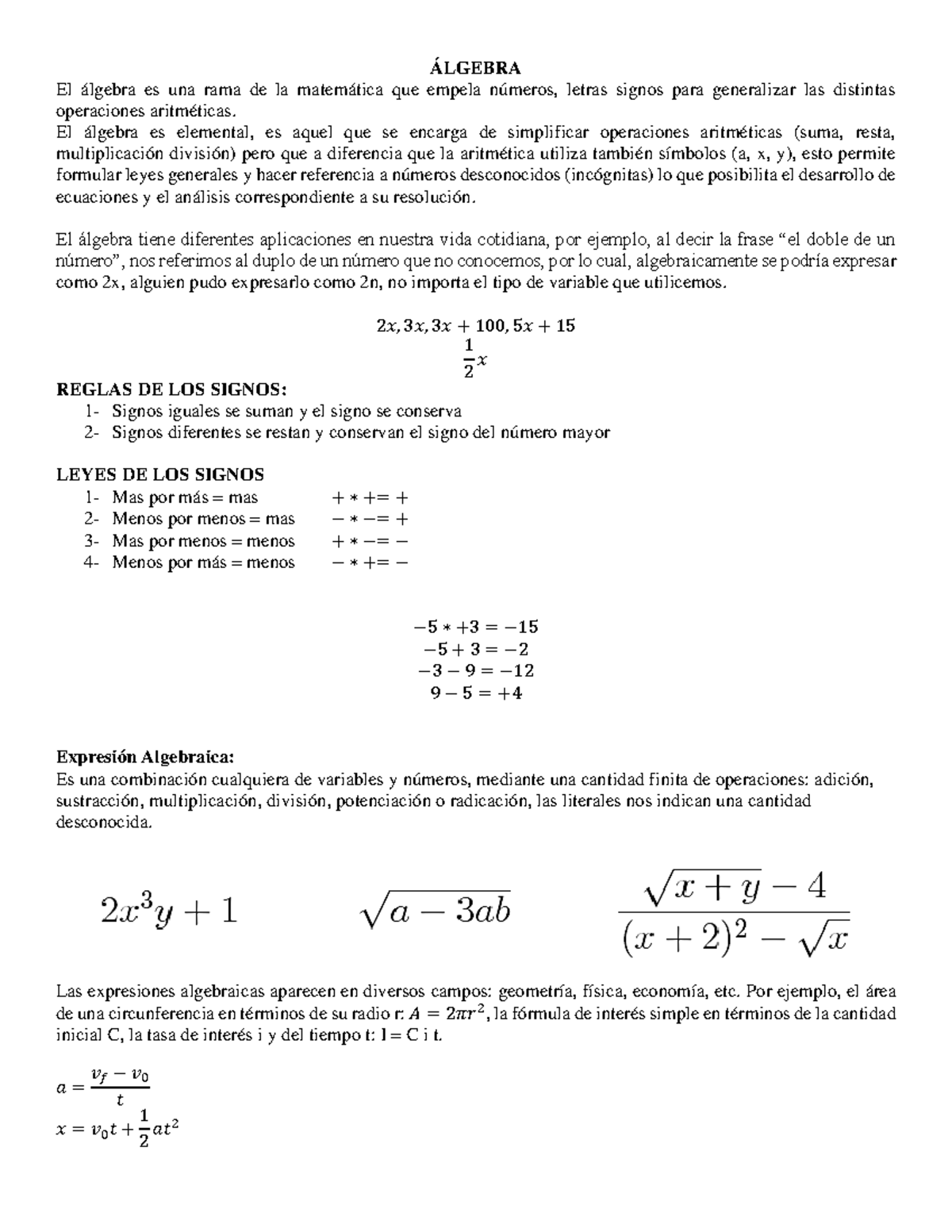 Álgebra - preparación de exámenes - ÁLGEBRA El álgebra es una rama de ...