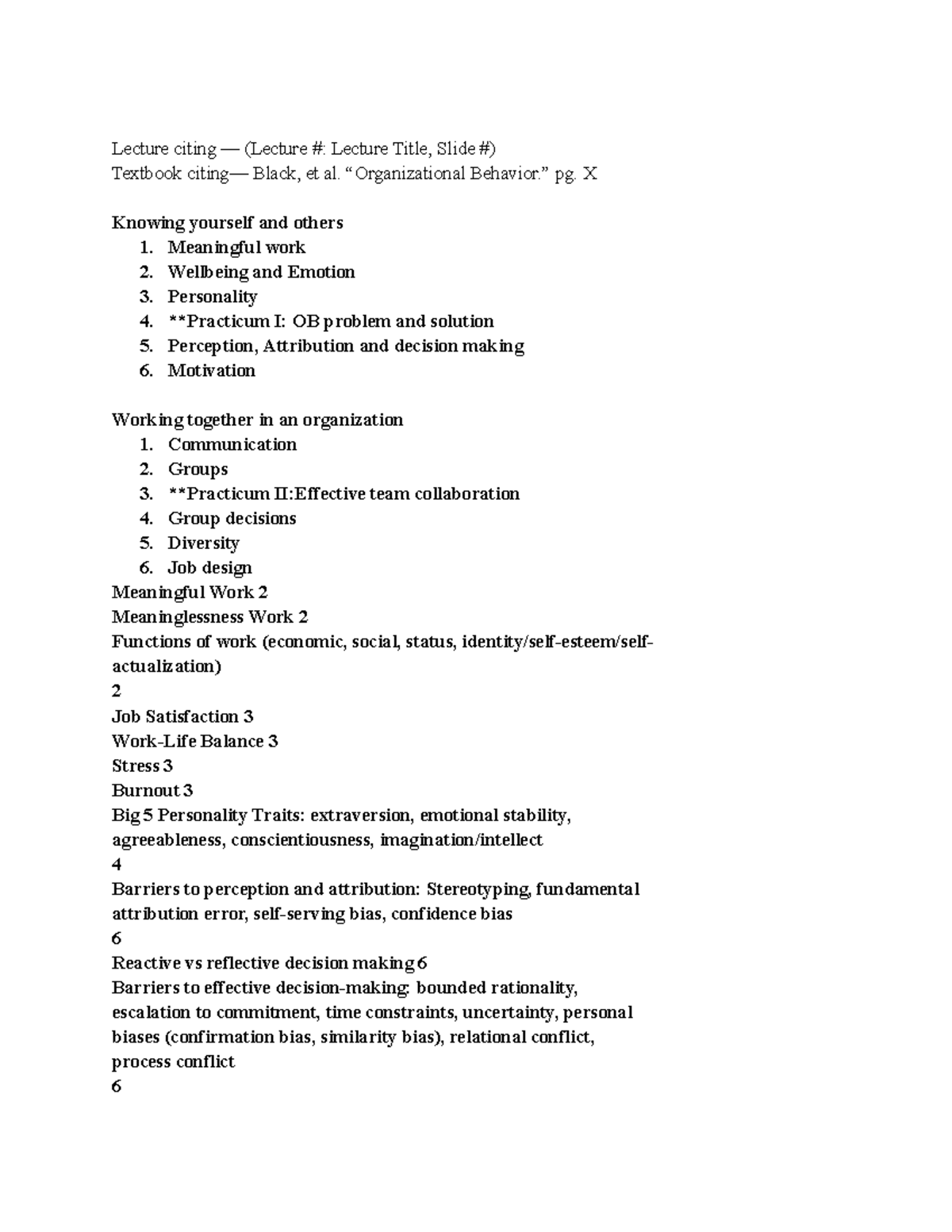 Organizational Behavior Midterm Lecture Citing — Lecture Lecture Title Slide Textbook