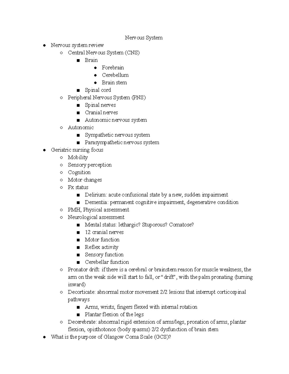 Nervous System - Medical-Surgical Nursing - Nervous System Nervous ...
