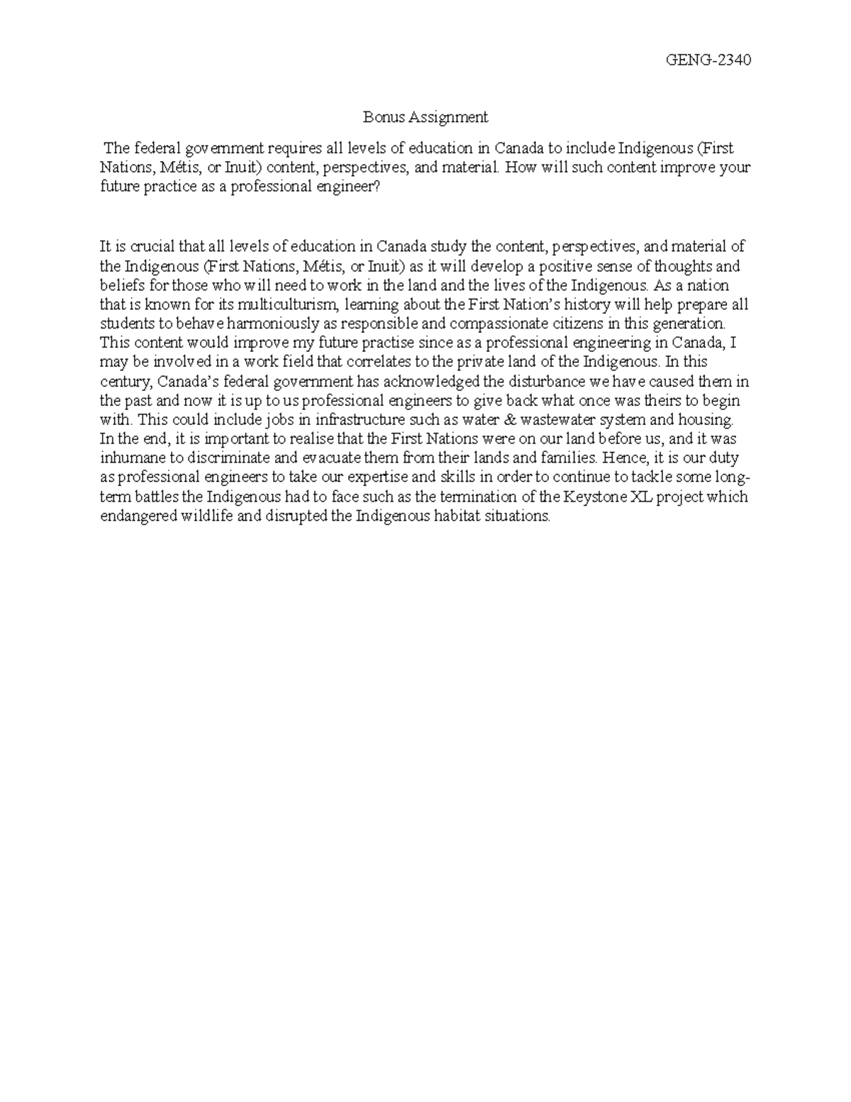 Bonus Assignment - Study Guide - GENG- Bonus Assignment The federal ...