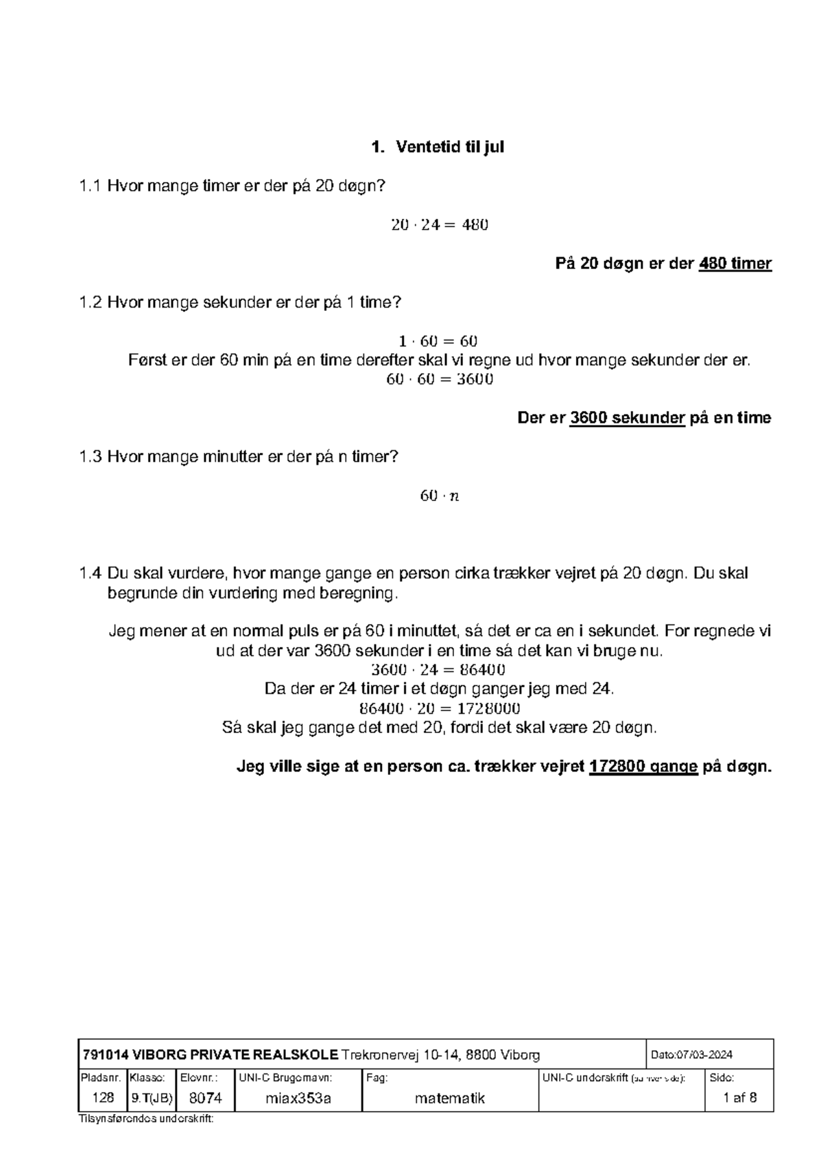Matematik i 9 klasse - 791014 VIBORG PRIVATE REALSKOLE Trekronervej 10 ...