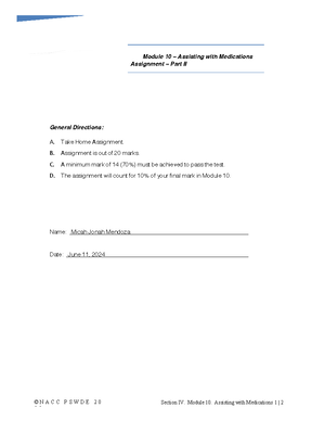 IV-12.1 Assignt - Module 11 Cognitive Impairment-I - Copy copy - © N A ...