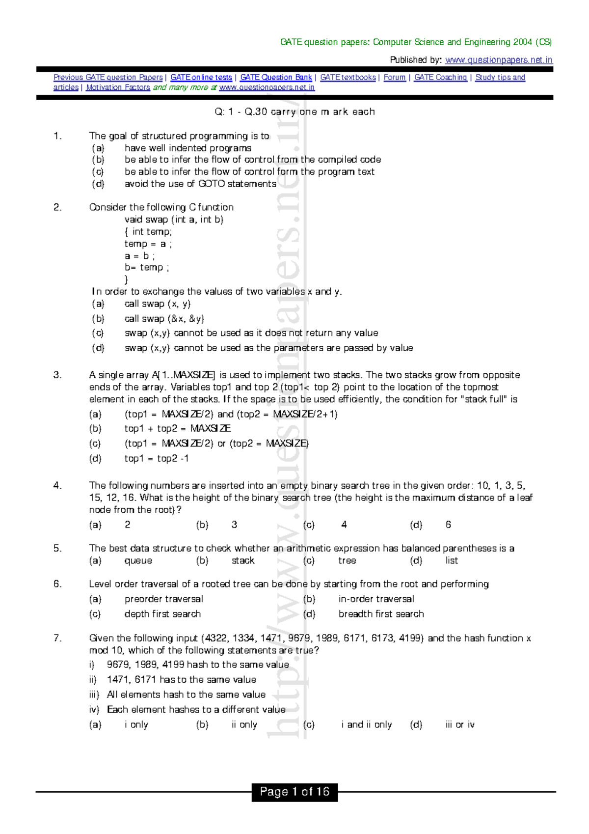 GATE 2004 - Computer Science Assignment - questionpapers.net/ Previous ...