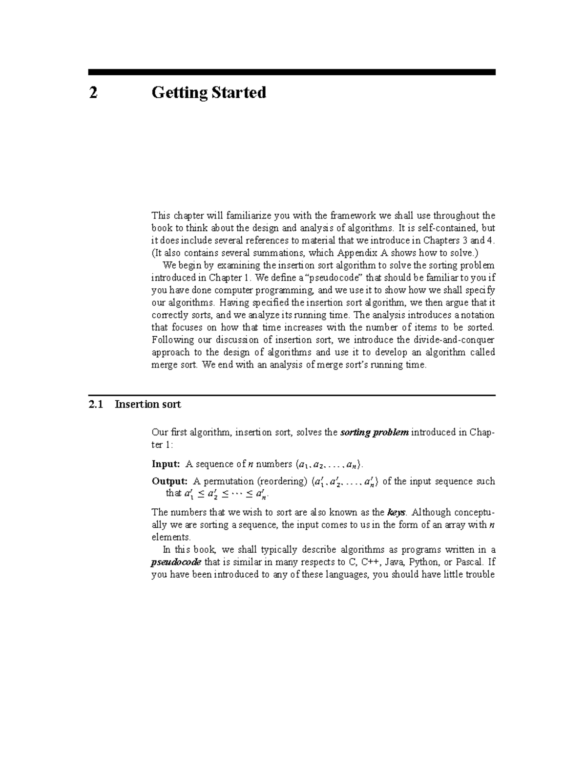 02 Ch 2 Insertion Sort Analyzing And Designing Algorithms 2 Getting Started This Chapter