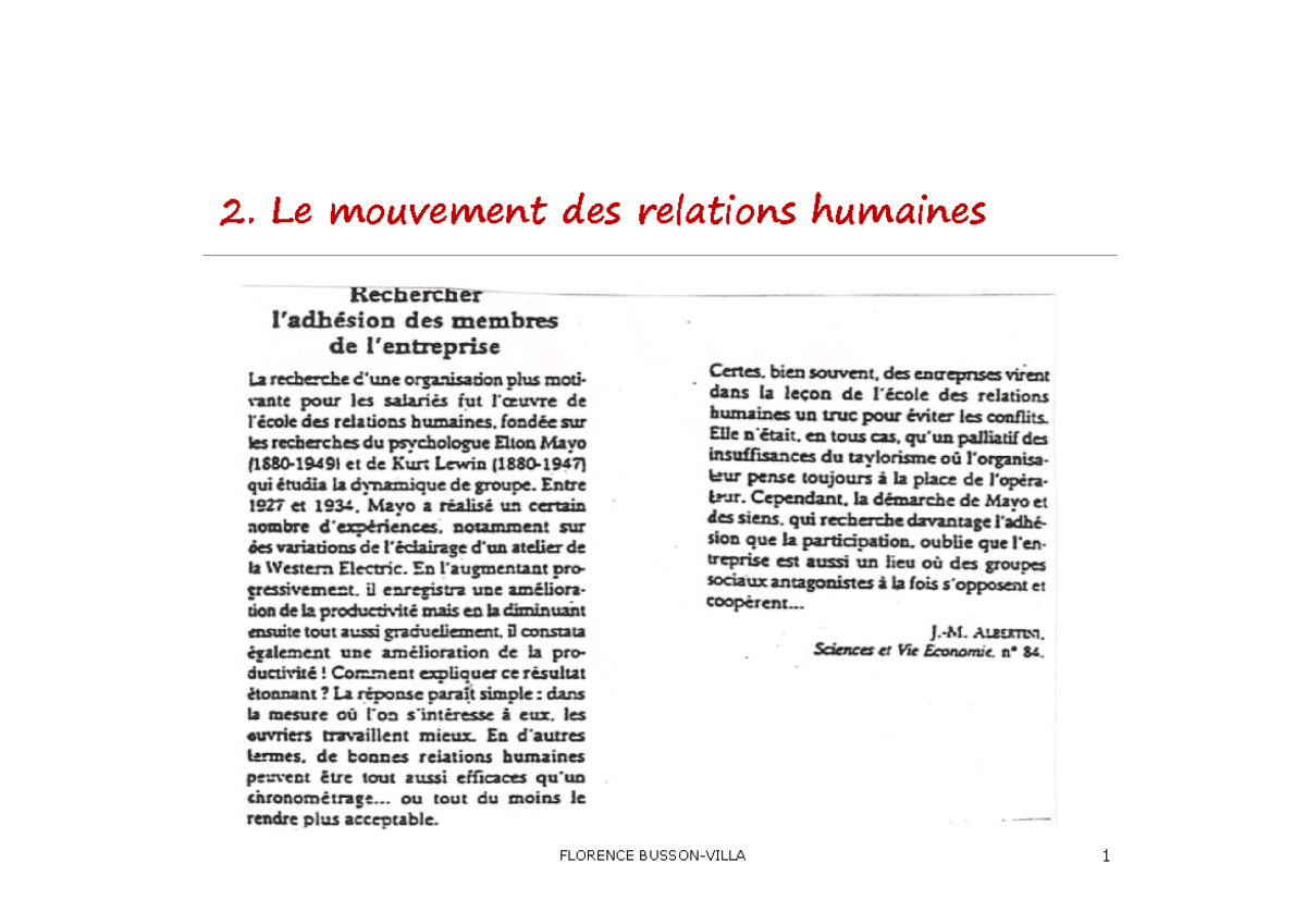 Séance 4 - Cours de management des organisations - 2. Le mouvement des ...