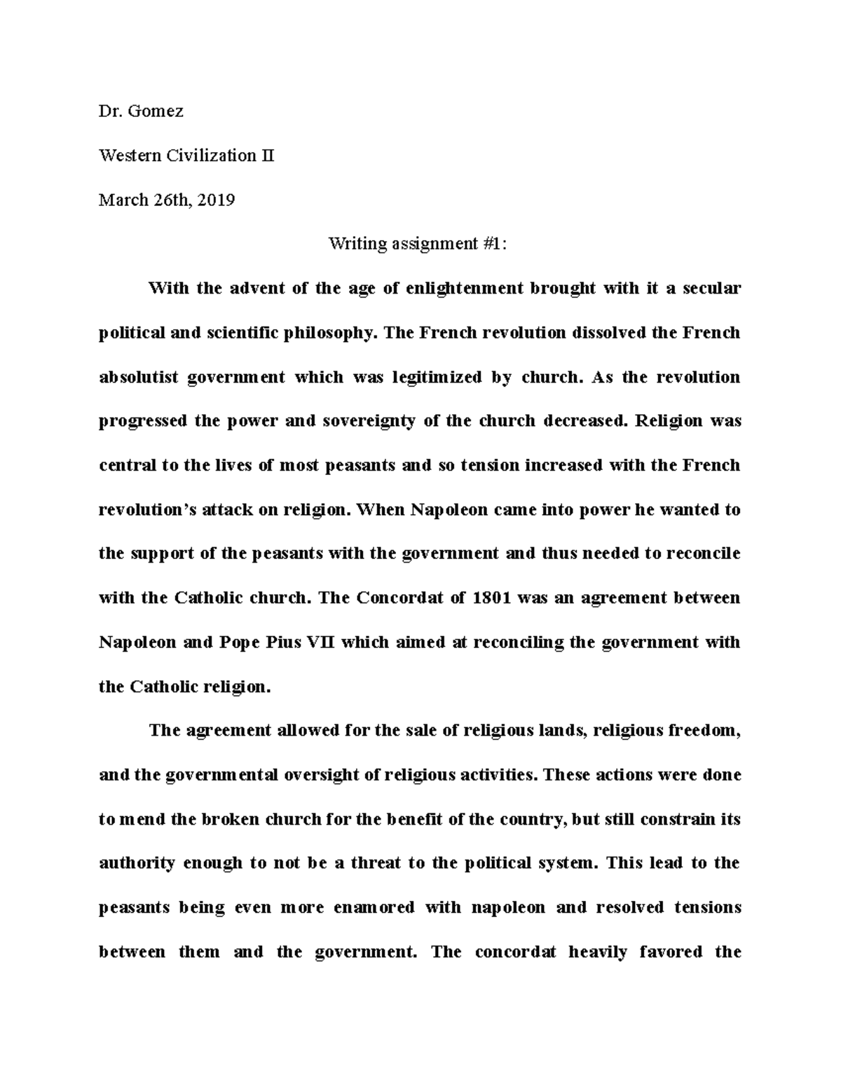 Western civilization 2 writing assignment - Dr. Gomez Western ...