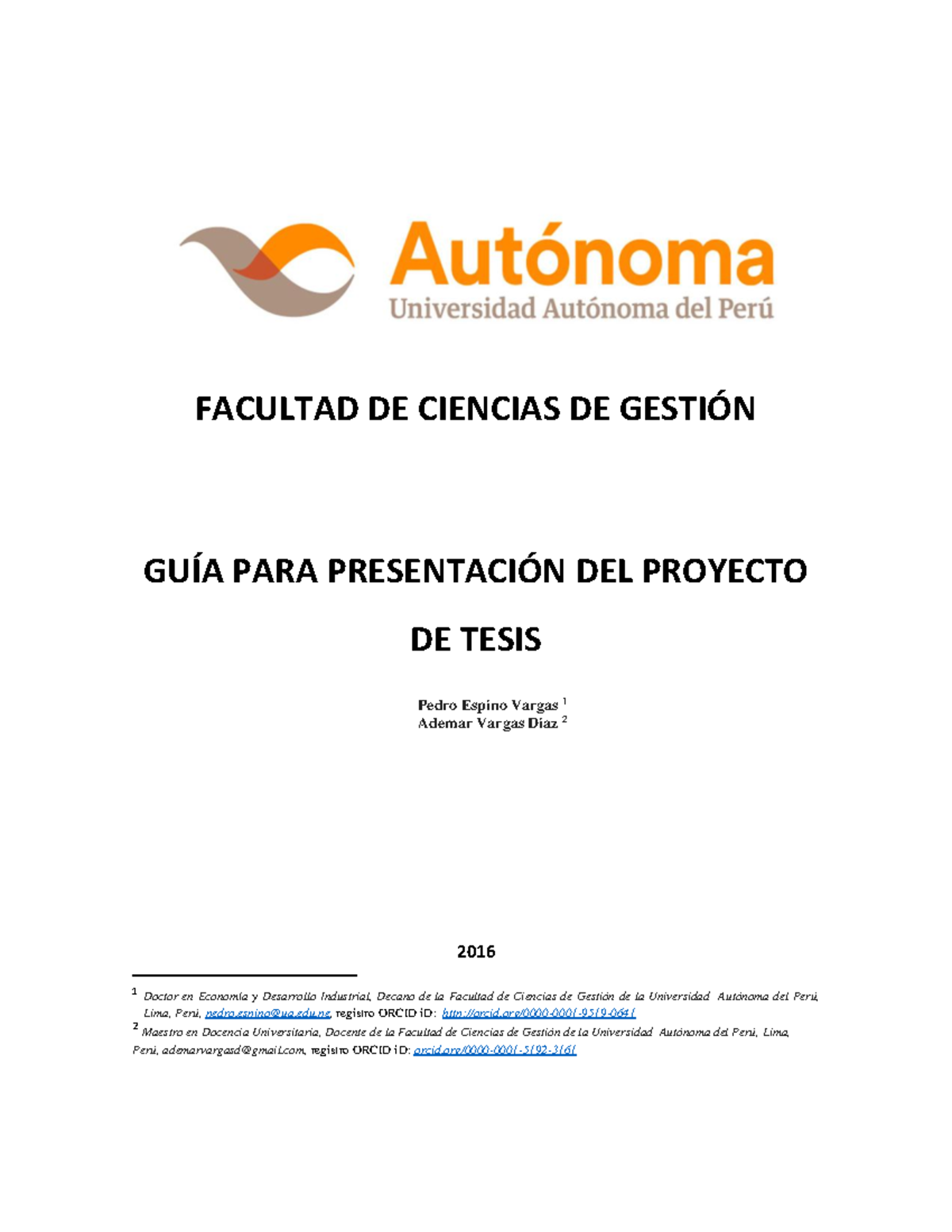 GUIA Presentacion Proyecto DE Tesis- 2016 - FACULTAD DE CIENCIAS DE ...