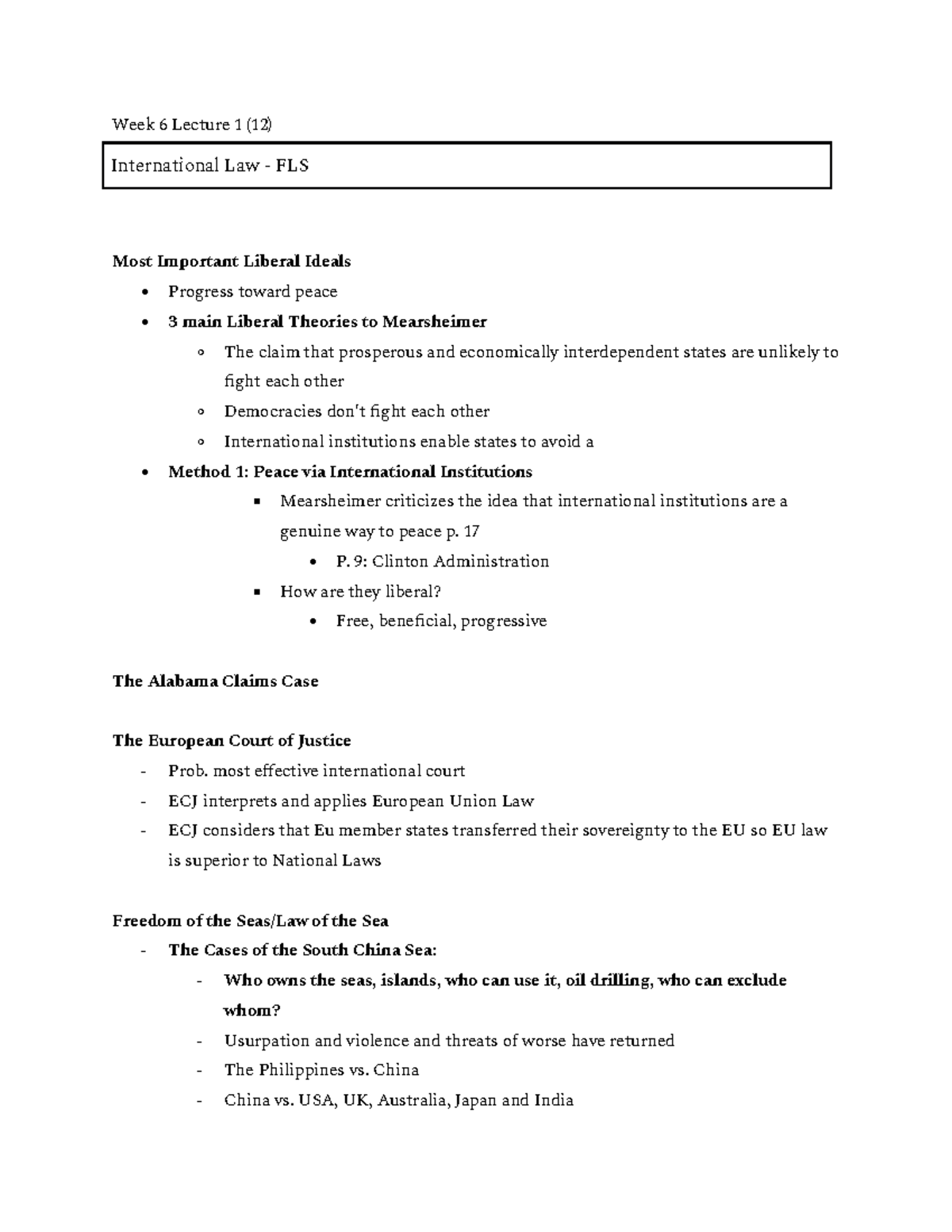 Week 6 Lecture 1 (12) - Fall - Week 6 Lecture 1 (12) International Law - FLS Most Important ...