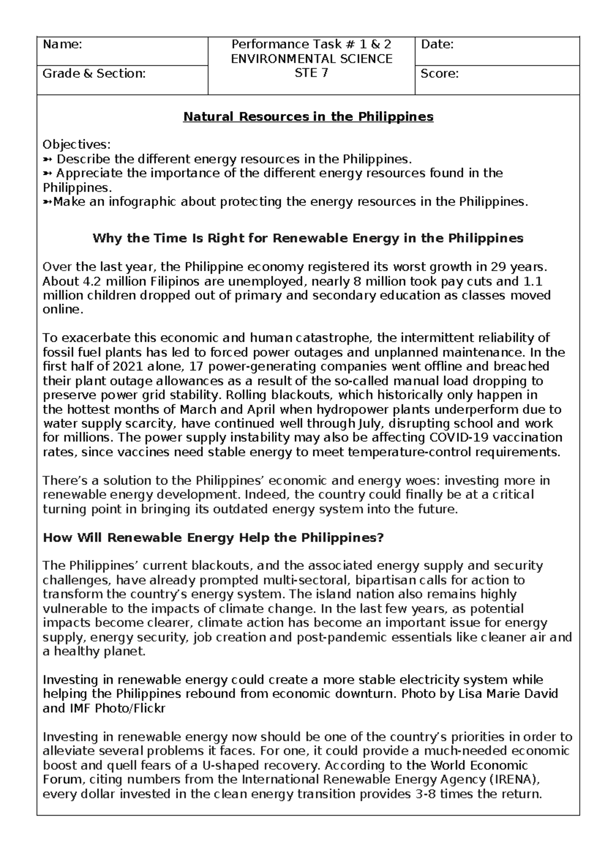 9 Quarter 4 Perfromance Task - Name: Performance Task # 1 & 2 ...