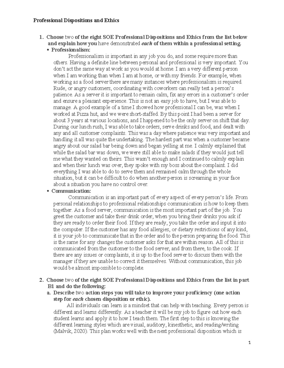 Proffesional dispositions and ethics - Professional Dispositions and ...