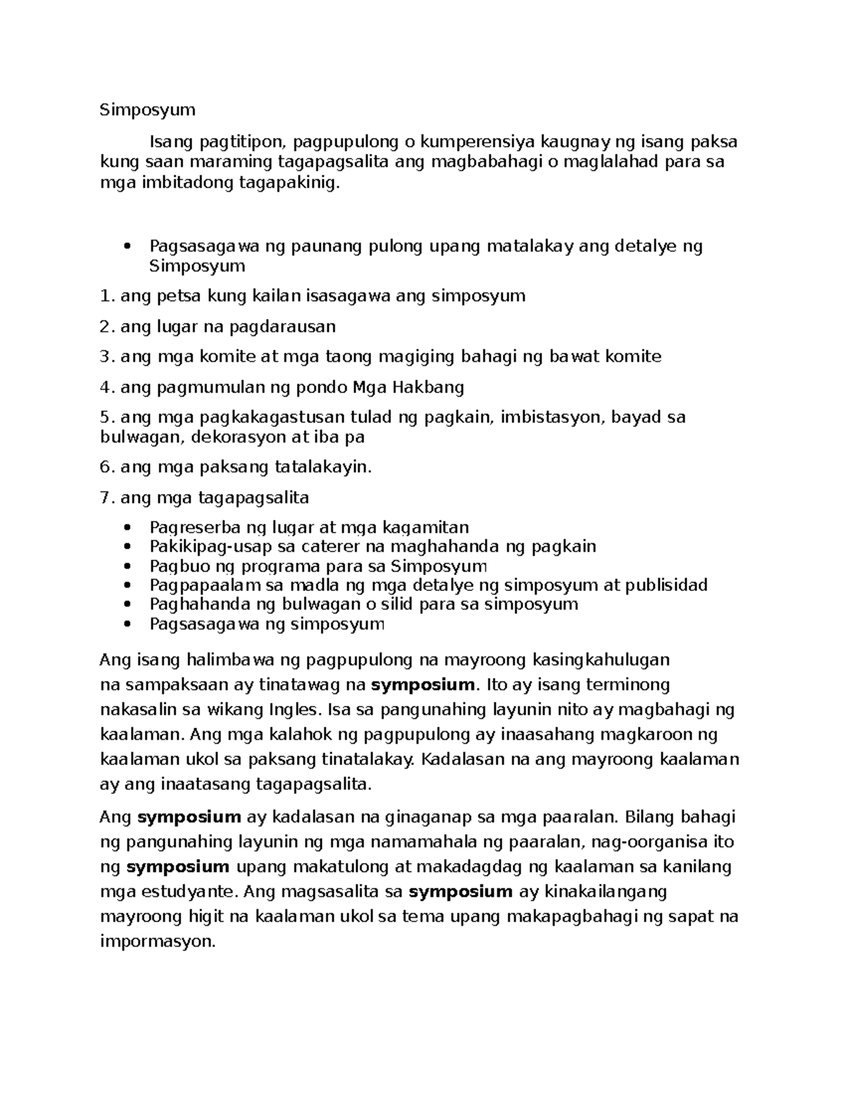 Simposyum - Plsss - Simposyum Isang pagtitipon, pagpupulong o ...