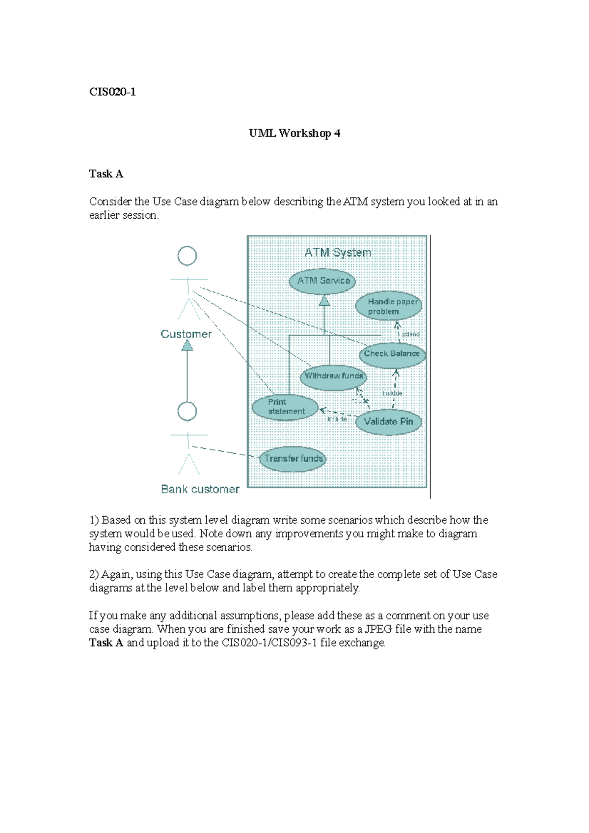 UML Lab - ATM and Restaurant Management System - CIS020- UML Workshop 4 ...