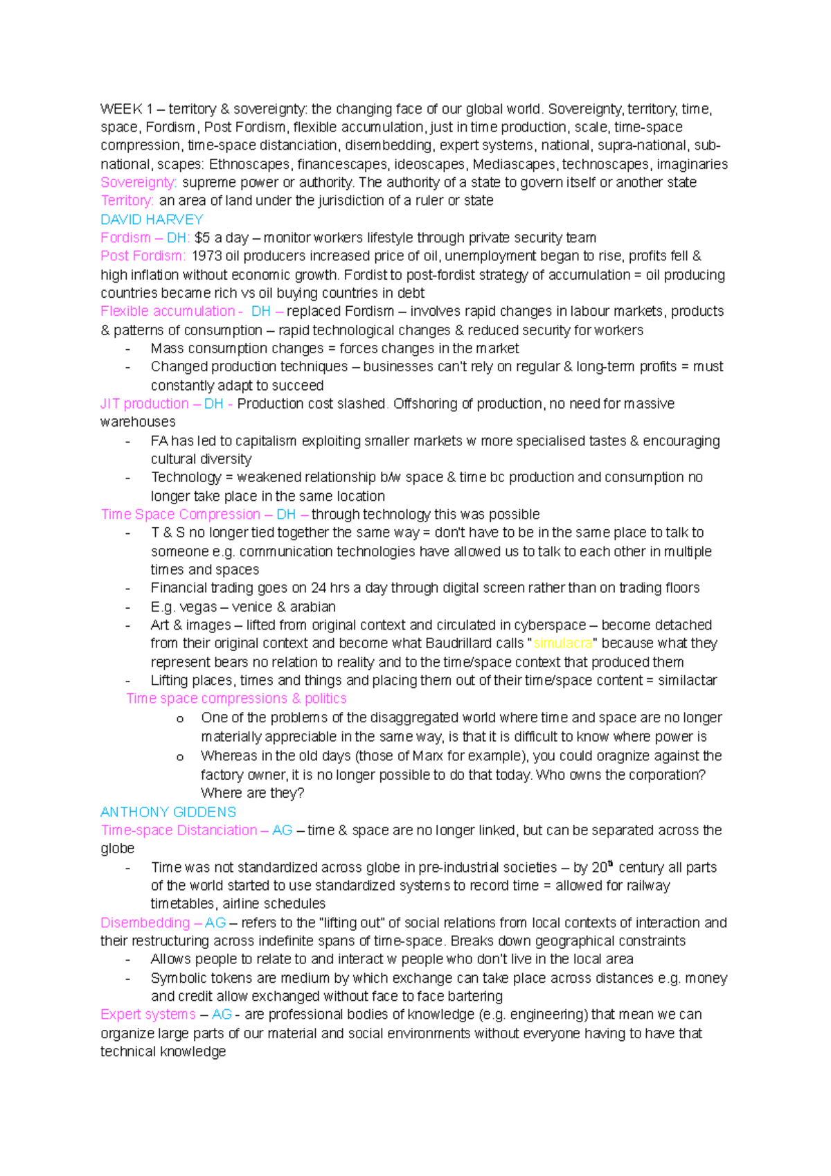 WEEK 1 notes - territory & sovereignty: the changing face of our global ...
