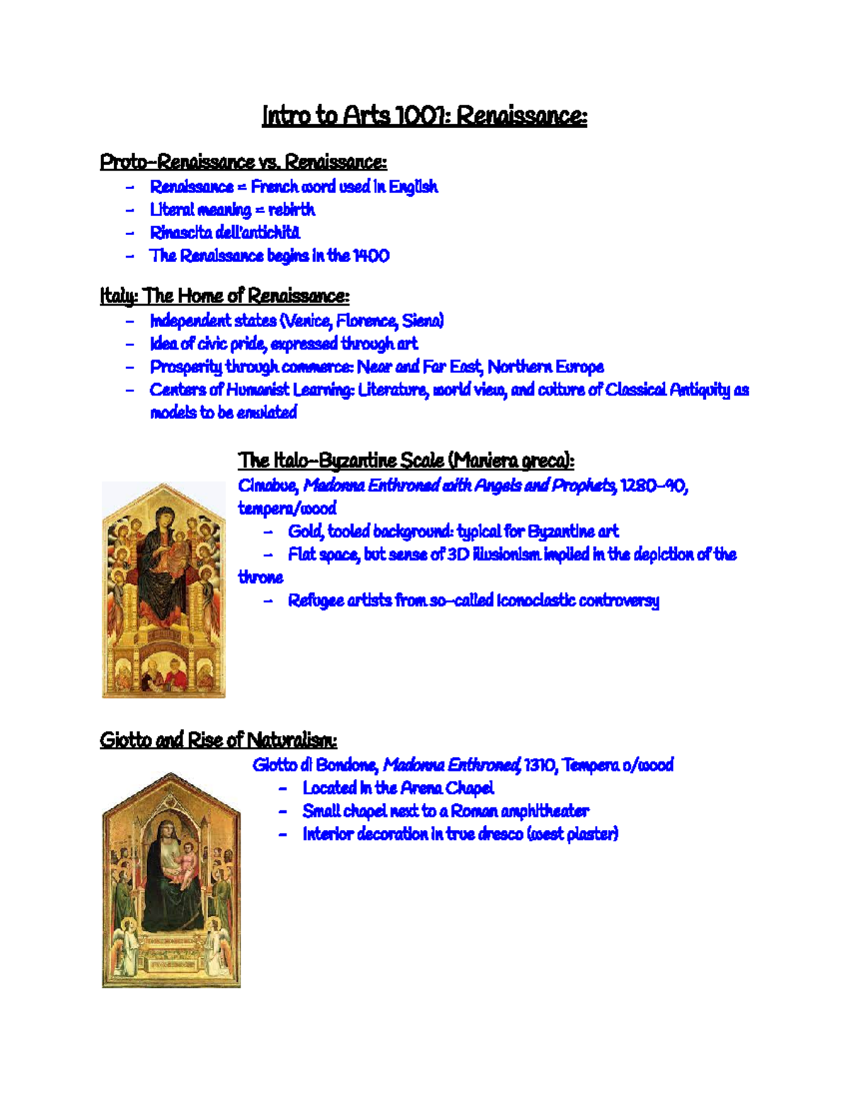 Intro to Arts 1001 Notes #5 Renaissance - Intro to Arts 1001 ...