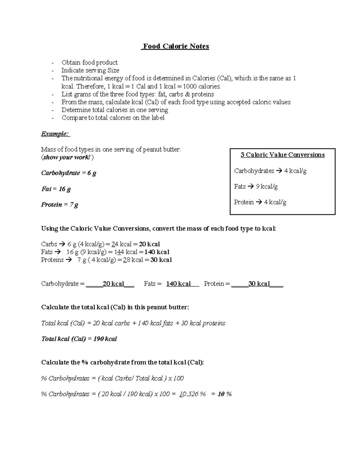 Food Serving Notes - Food Calorie Notes Obtain food product Indicate ...